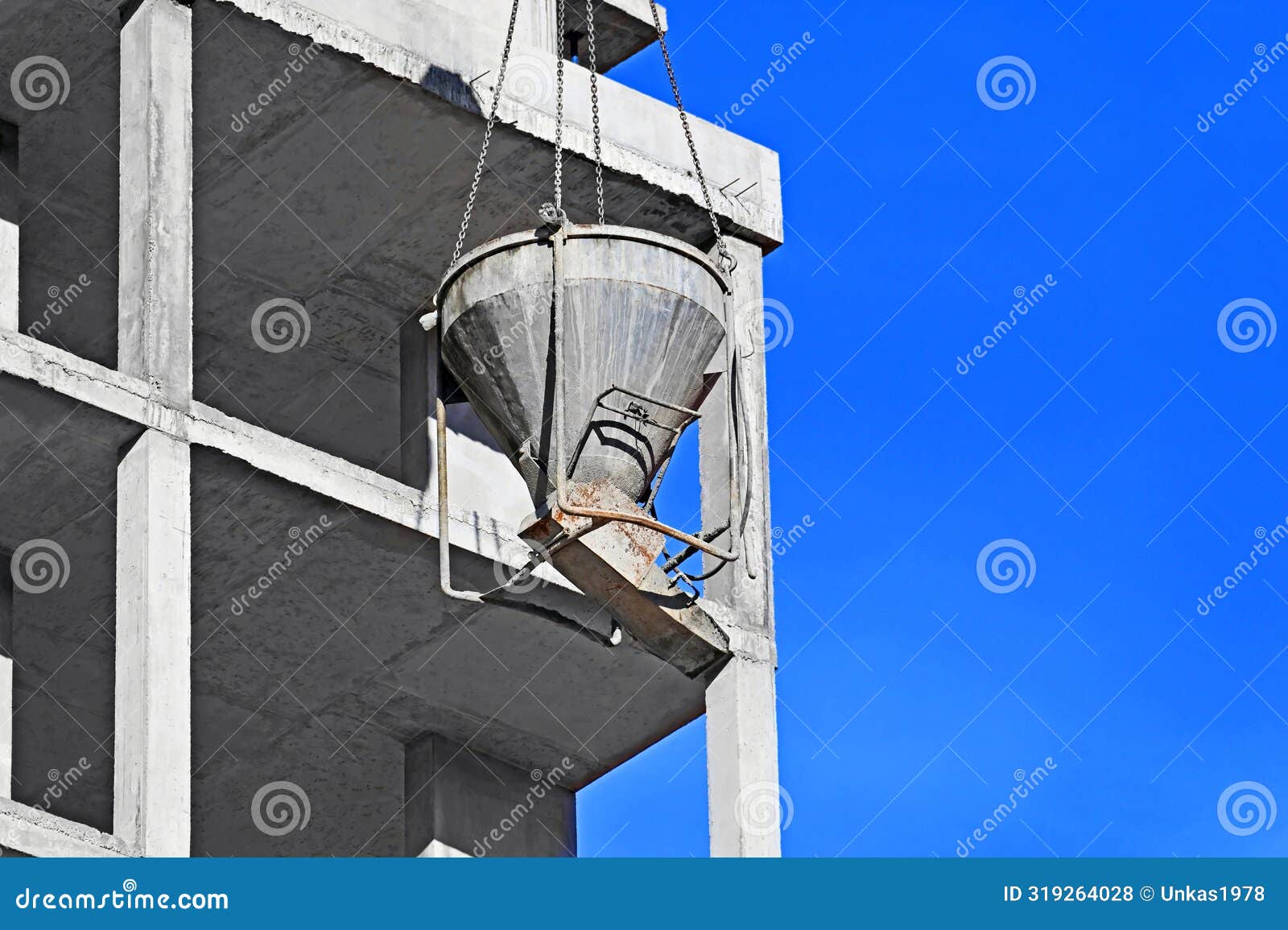 Crane Lifting Cone Tank for Cement Stock Photo - Image of building ...