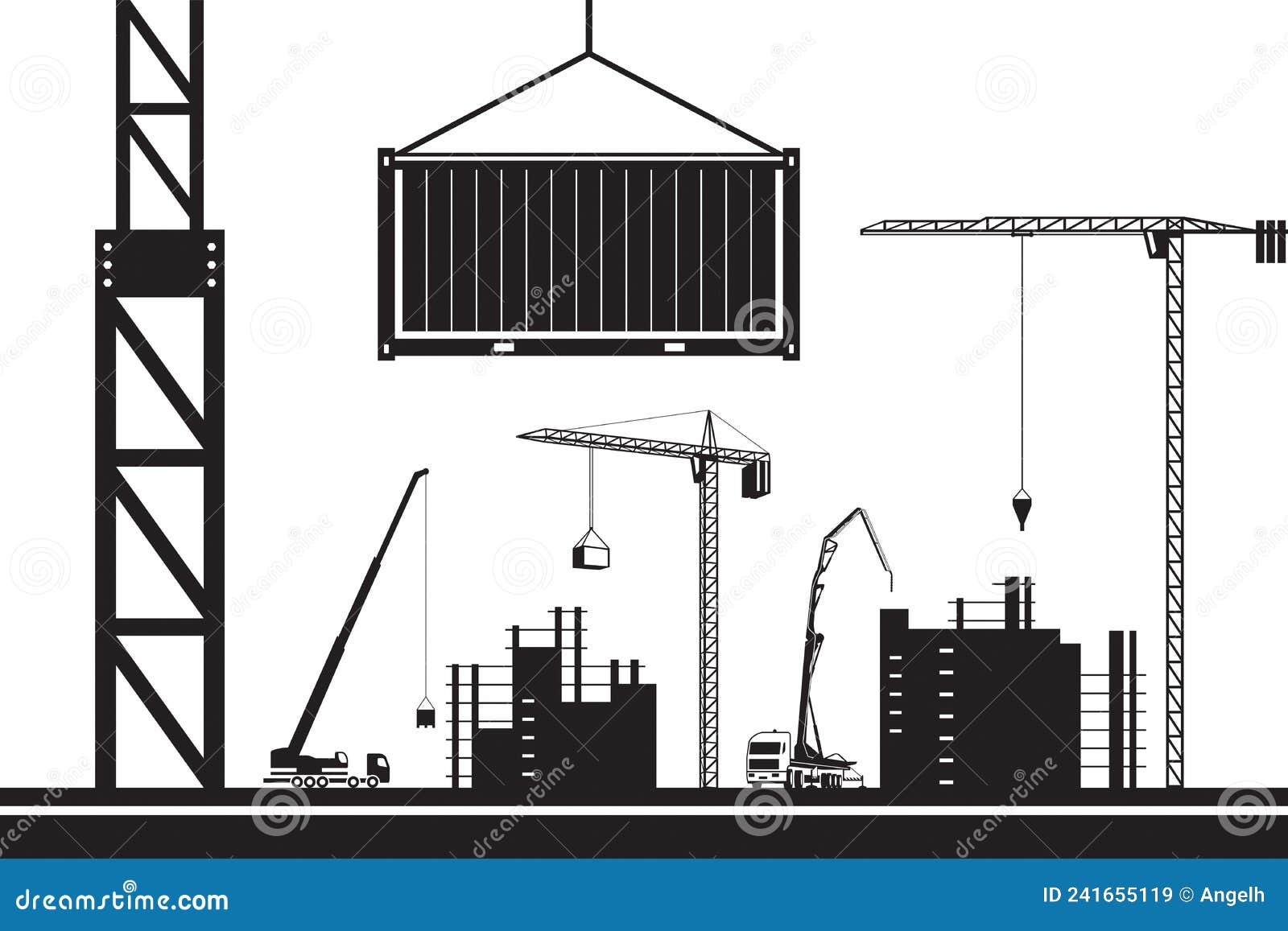 Crane Lifting Cargo Containers Vector Illustration | CartoonDealer.com ...
