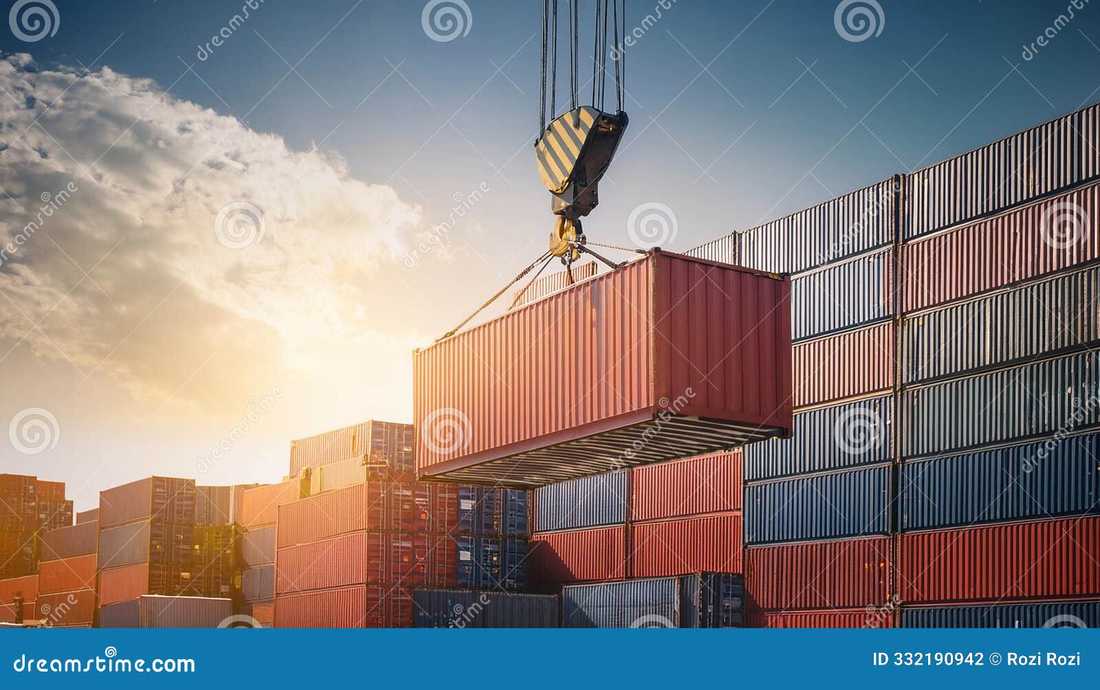 A Crane is Lifting a Container from a Stack of Containers Stock Photo ...
