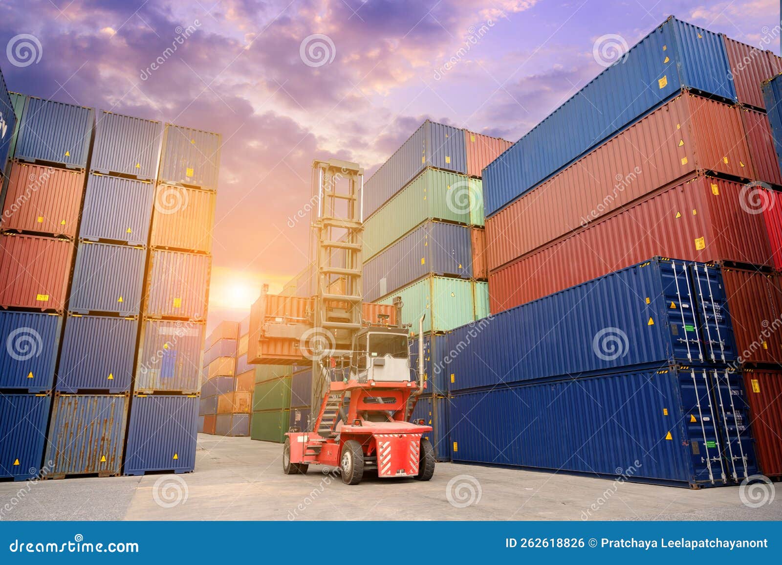 Crane Lifting Handling Up with Container Box at Dockyard, Container ...