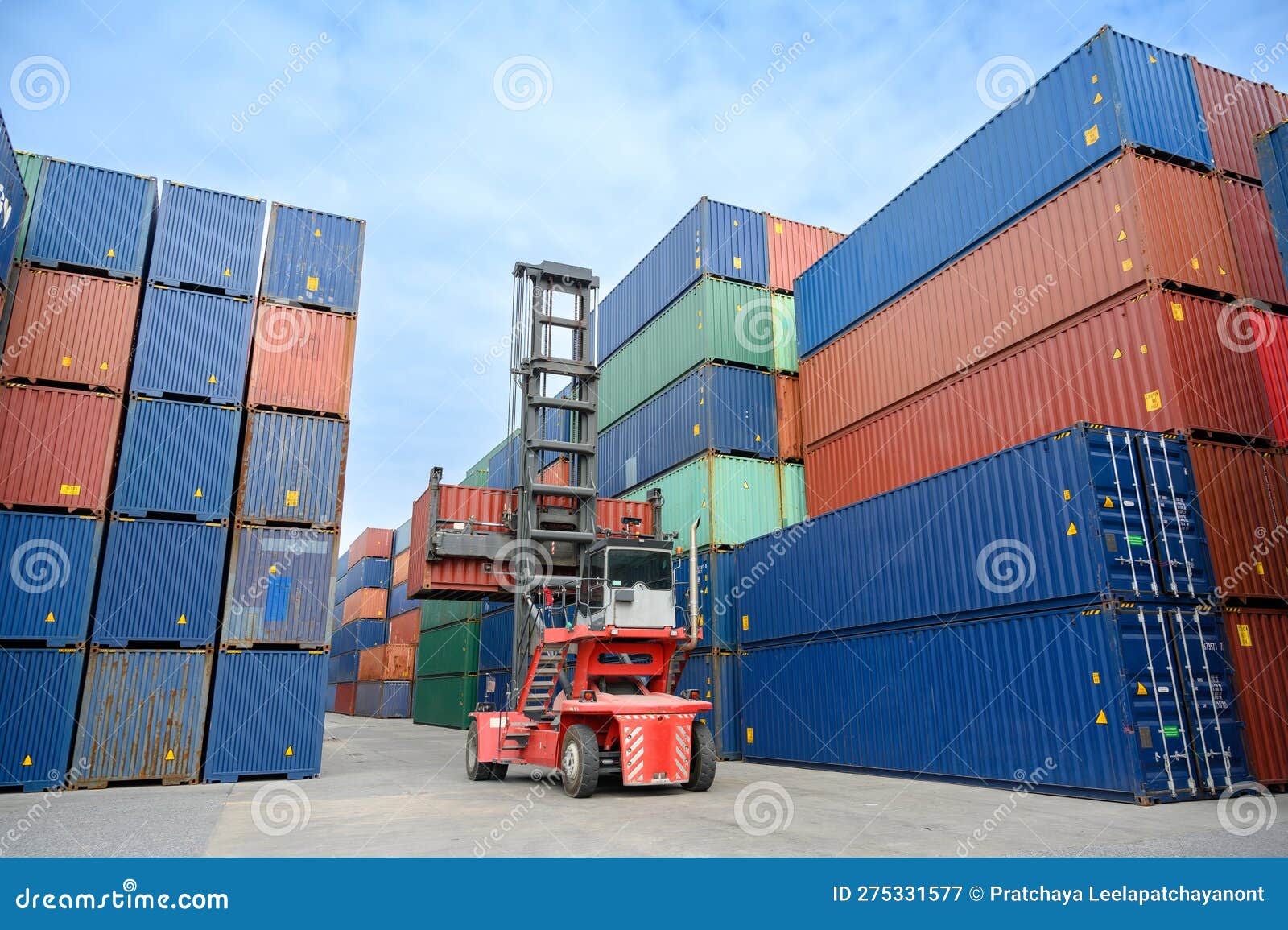 Crane Lifting Handling Up with Container Box at Dockyard, Container ...
