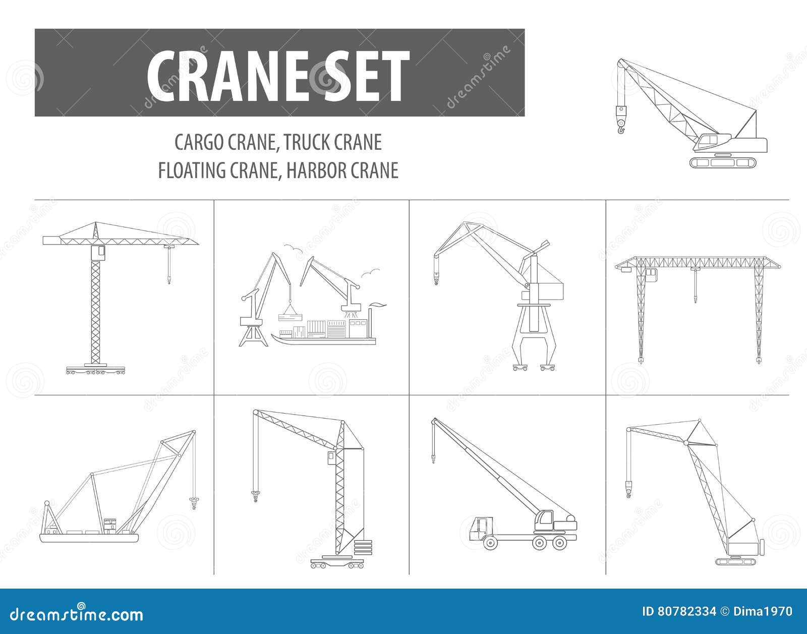 Crane and Lifting Machine. Outline Icon Set Suitable Stock Vector ...