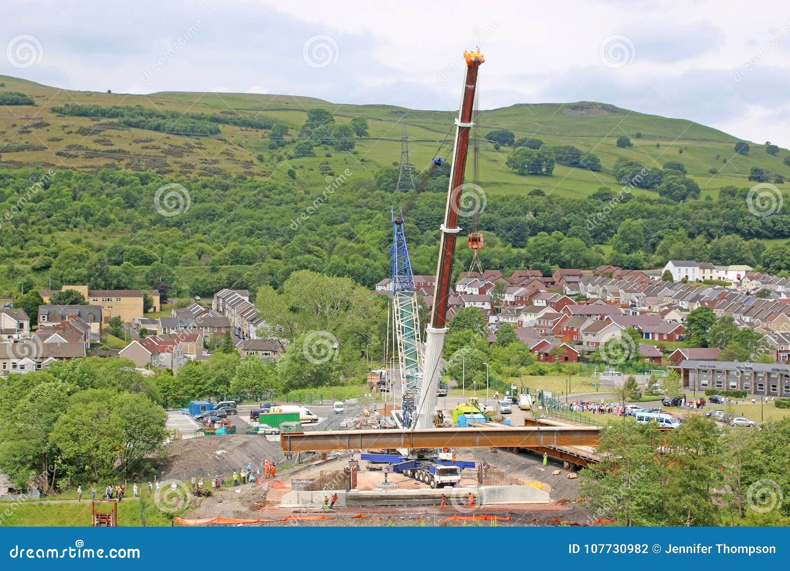 Crane laying a new bridge stock photo. Image of laying - 107730982