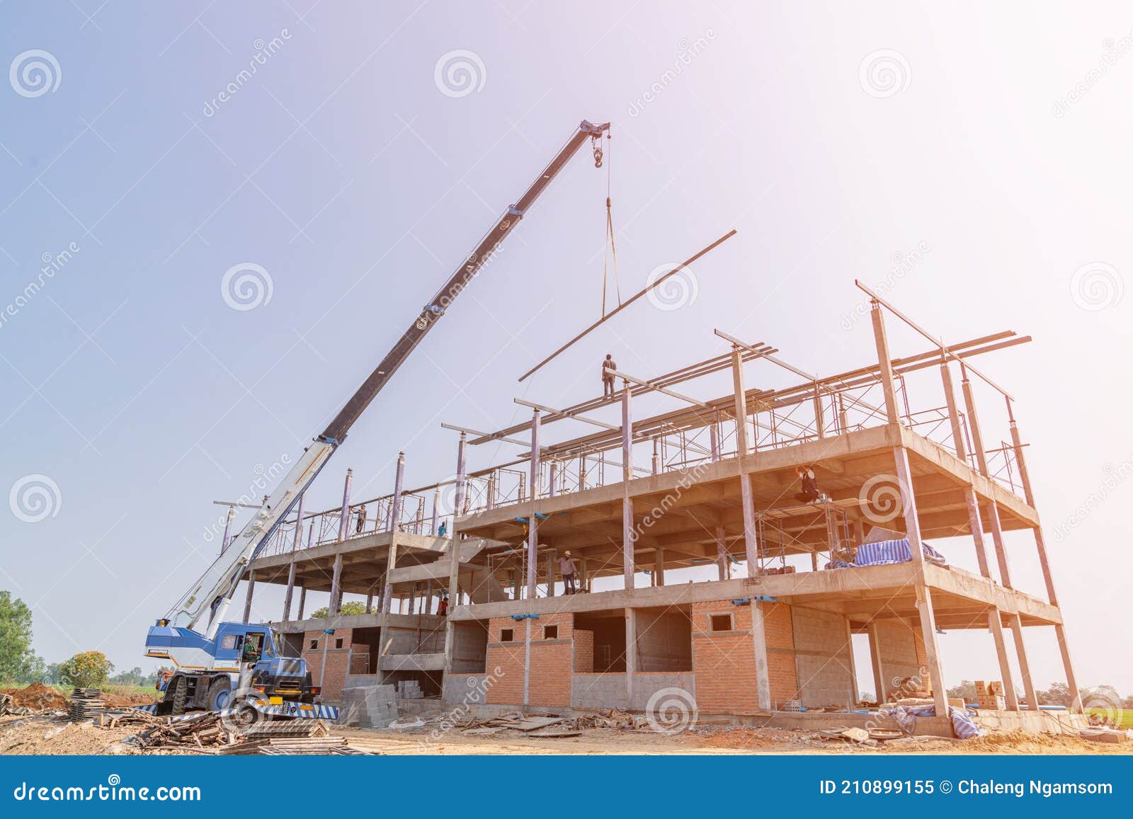 Crane Lifting Steel Structure Roof Dormitory Stock Image - Image of ...