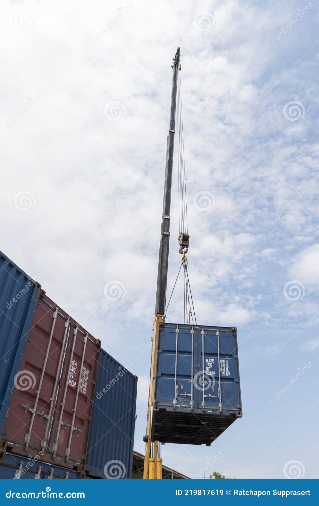 Crane Lifting Up Container Loading Stock Image - Image of carrier ...