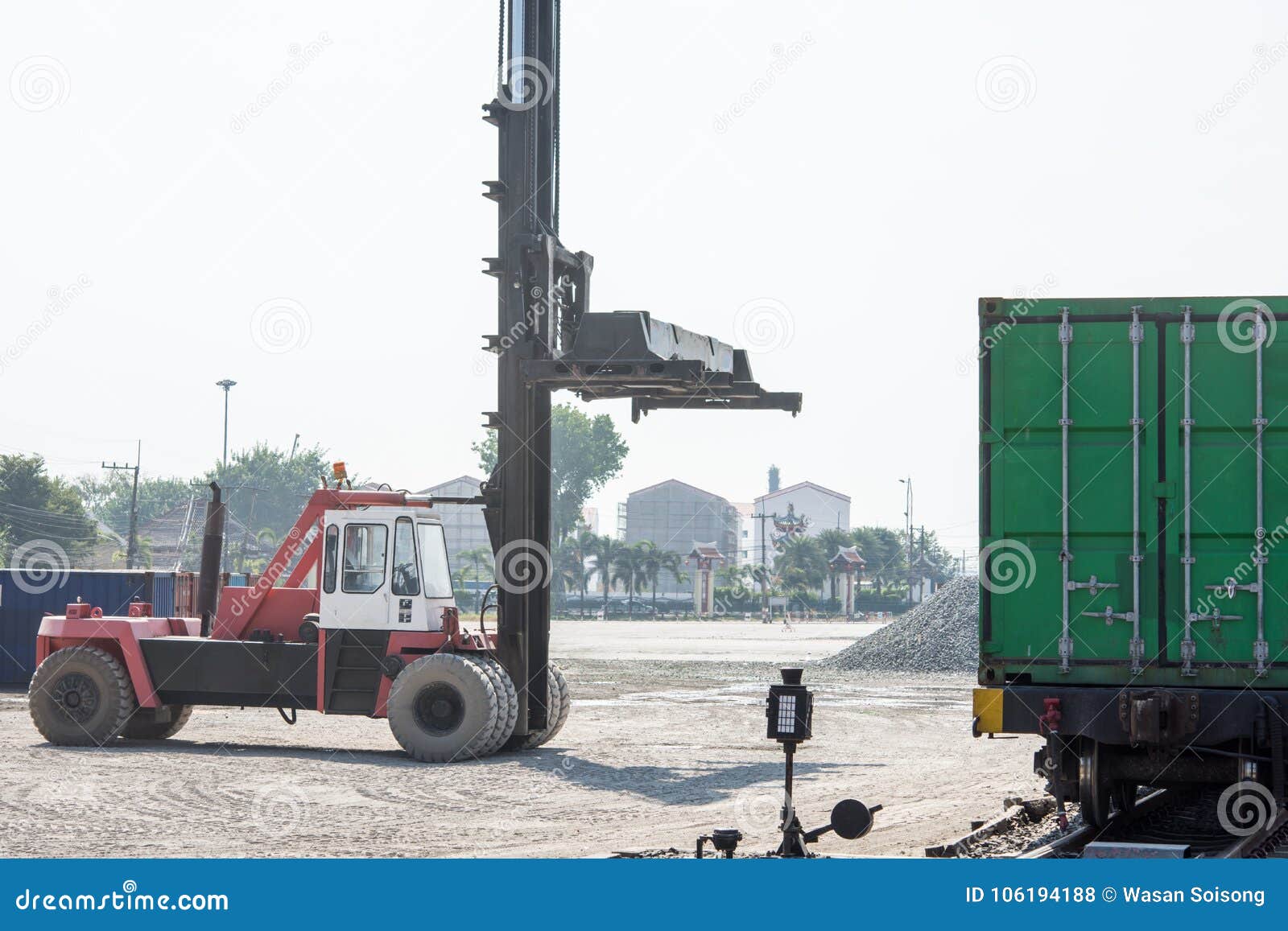 Crane Lifting Up Container in Yard Stock Photo - Image of flat, hoist ...