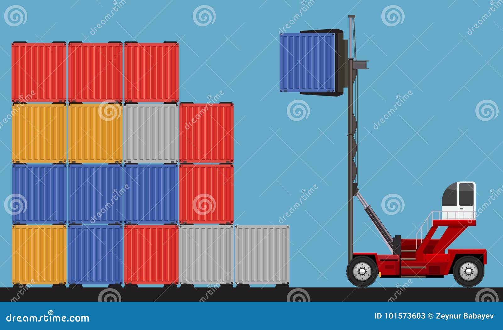 Crane Lifting Up Container in Yard. Flat and Solid Color Design Stock ...