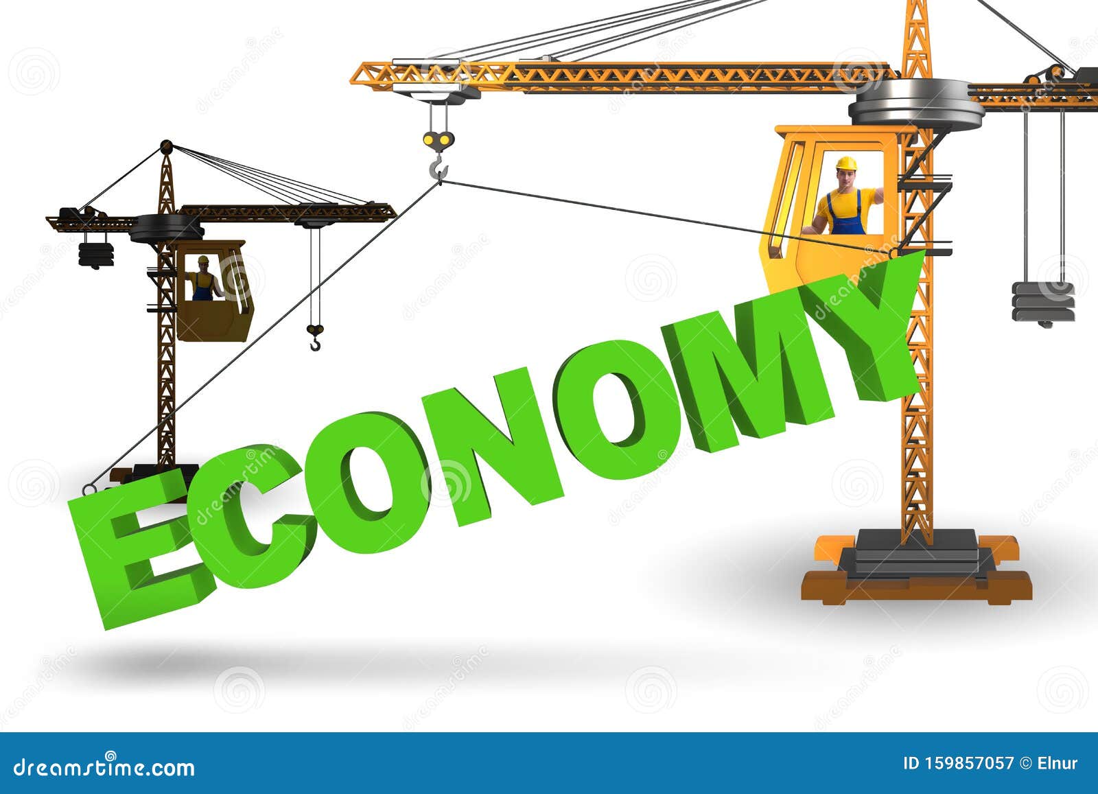 Crane Lifting Word Economy Up Stock Illustration - Illustration of ...