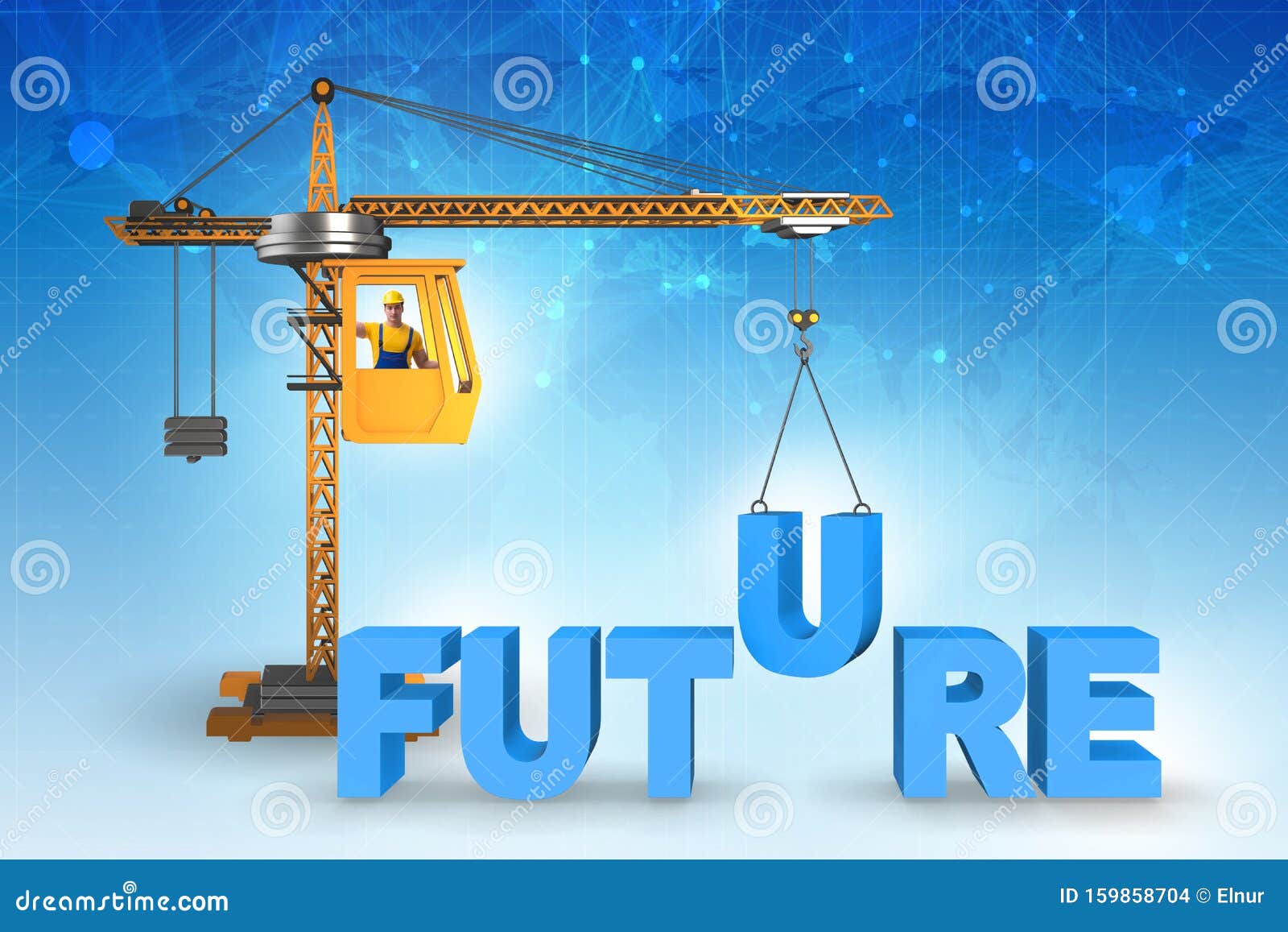 Crane Lifting the Word Future Up Stock Illustration - Illustration of ...
