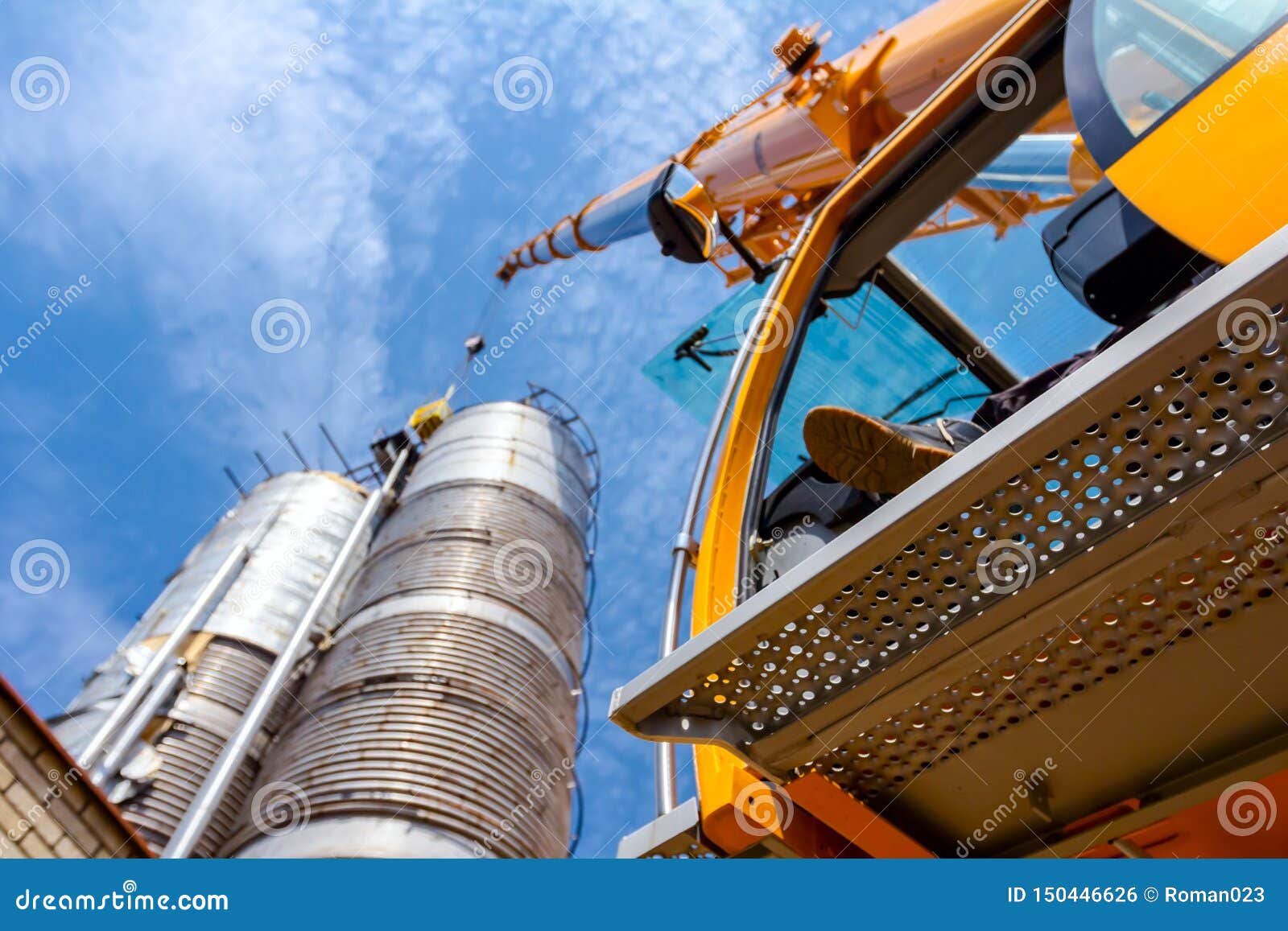 Crane is Lifting Work Basket Stock Photo - Image of equipment, delivery ...