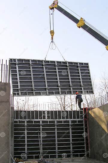 Crane lifts formwork stock photo. Image of tube, project - 252155614