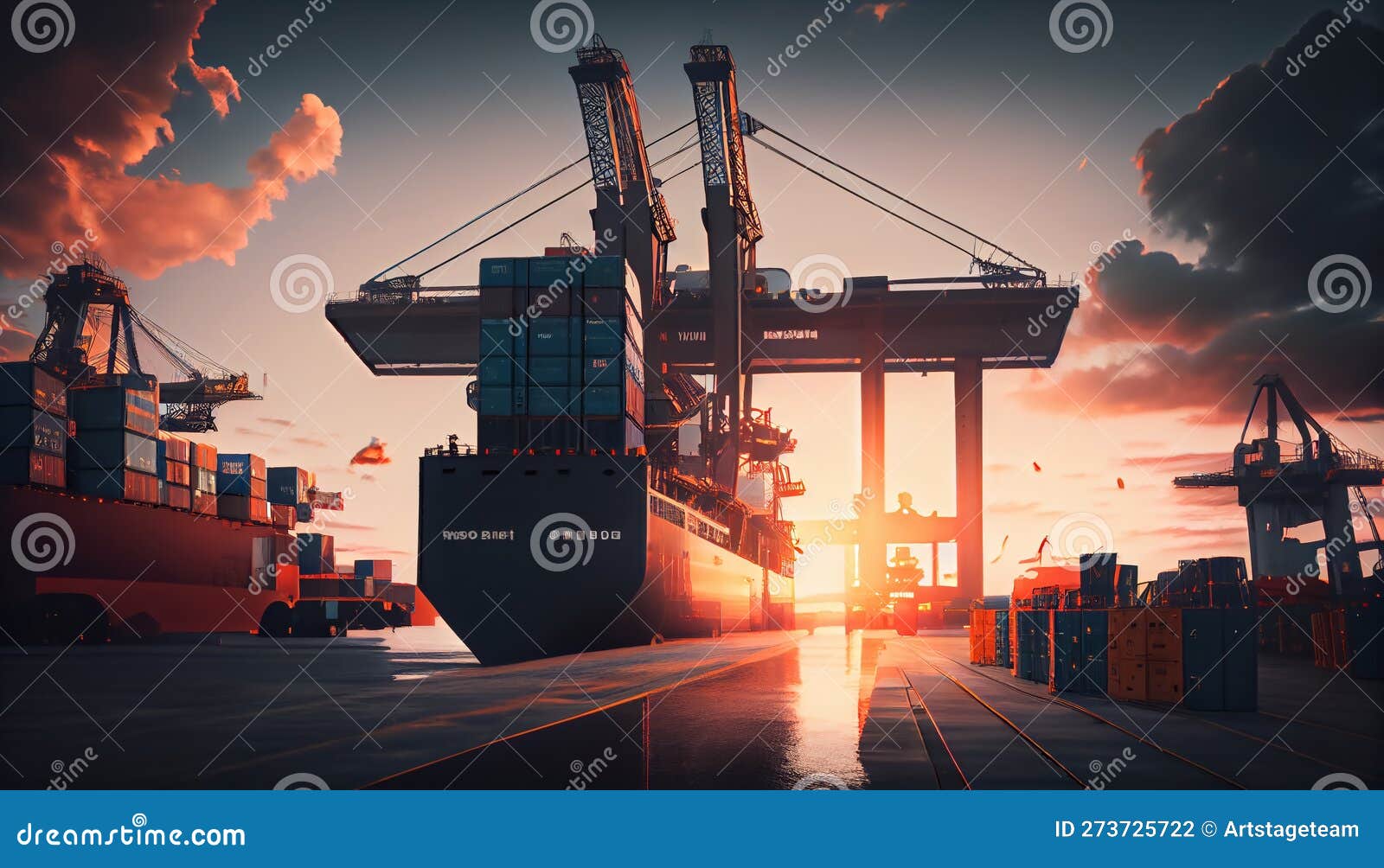 Crane Loading Cargo Container Import Container Ship In International ... Crane Loading Cargo Container Import Container Ship In International ...