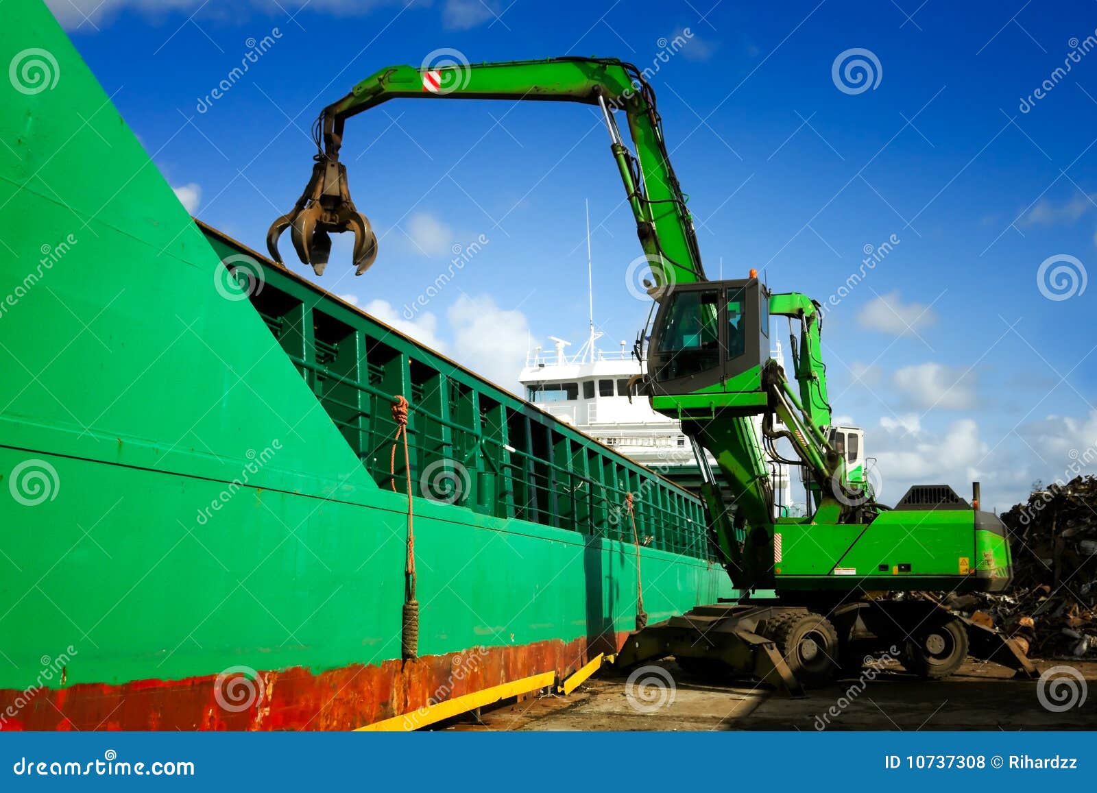 Crane Loading a Ship with Recycling Steel Stock Photo - Image of metal ...