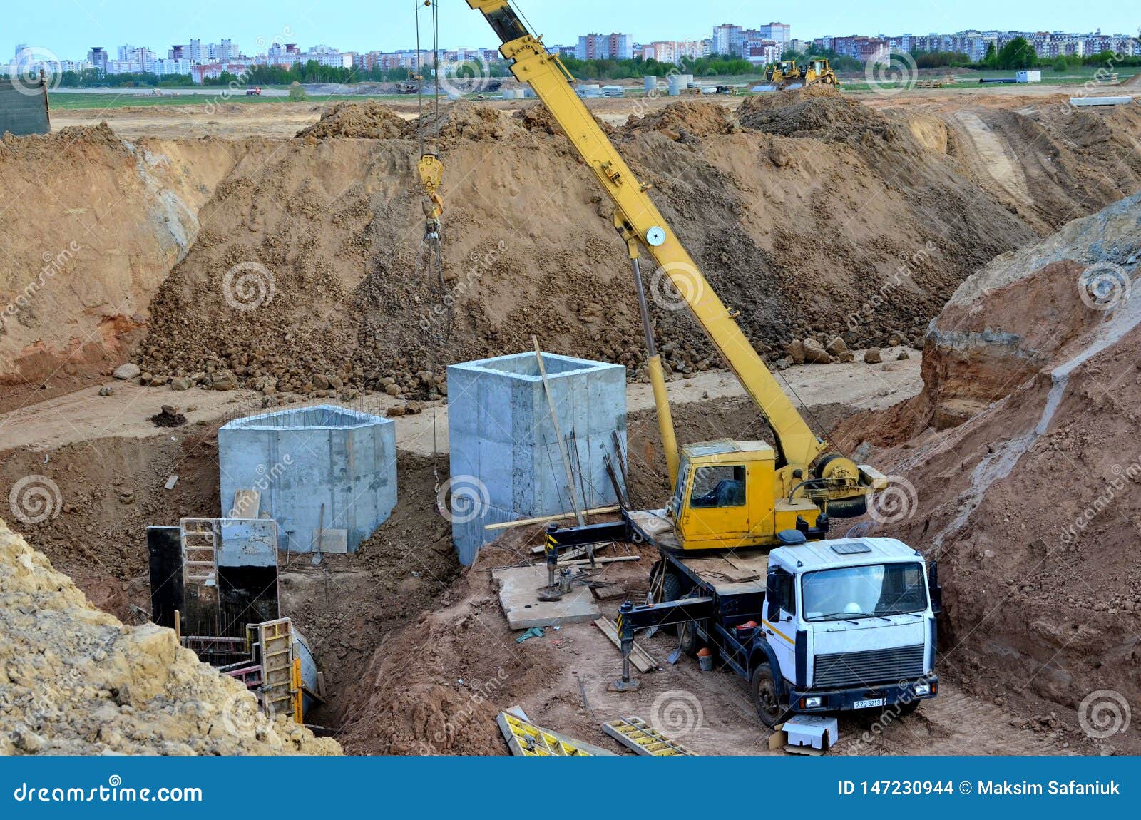 Crane Operation in the Pit, Laying or Replacement of Underground Storm ...