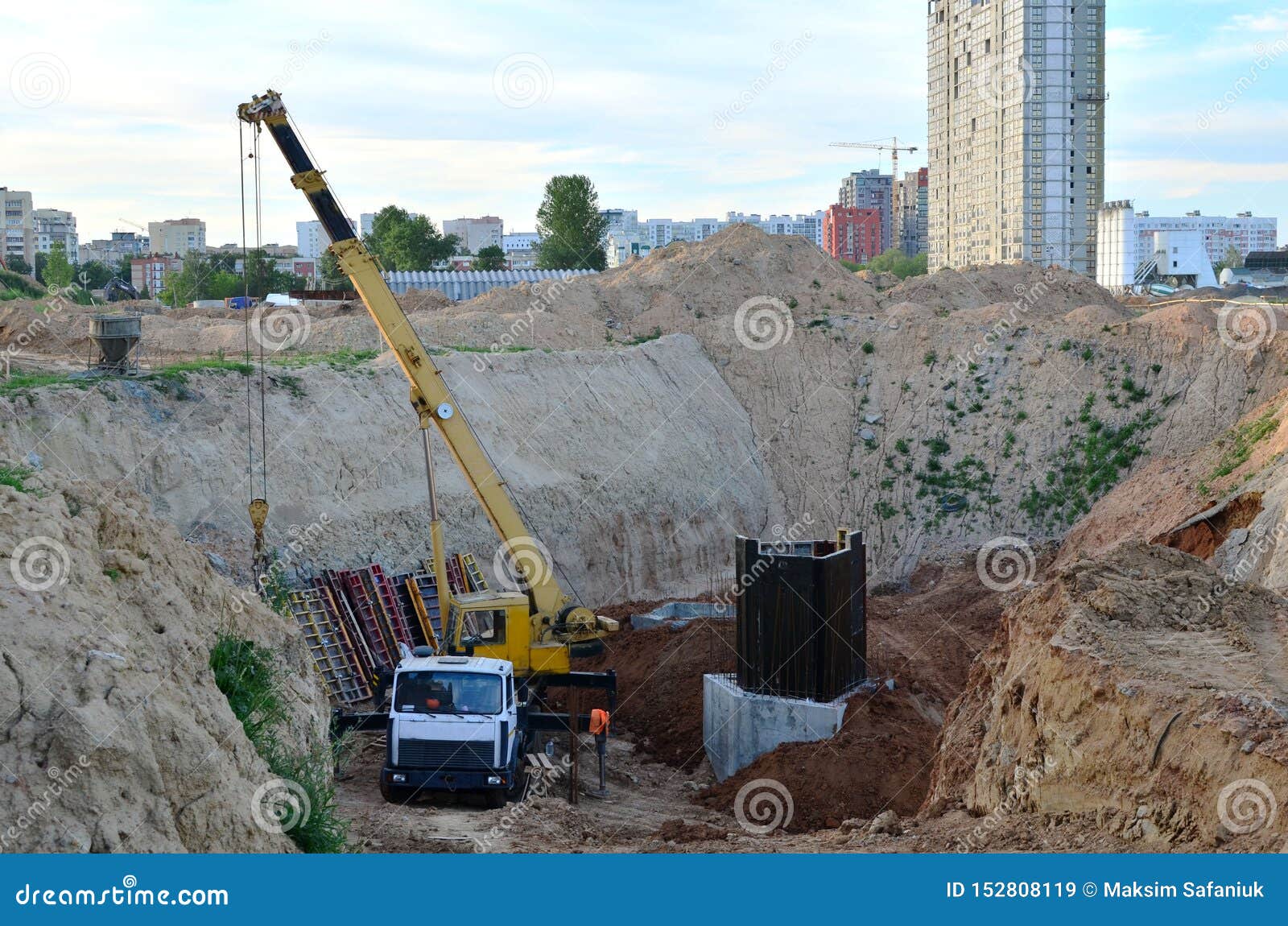 Crane Operation in the Pit, Laying or Replacement of Underground Storm ...