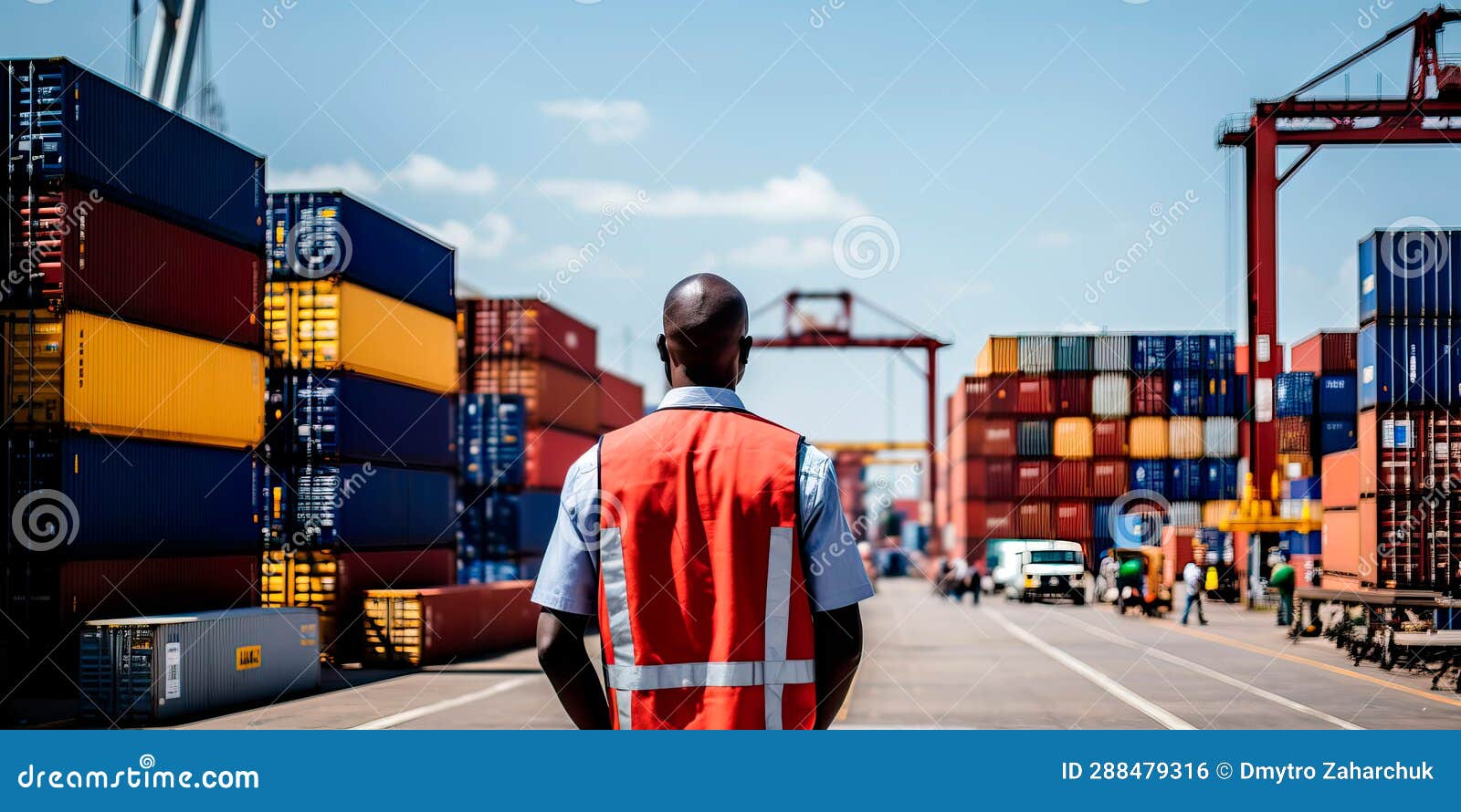 Crane Operator in a Busy Seaport, Cargo Containers in the Background ...