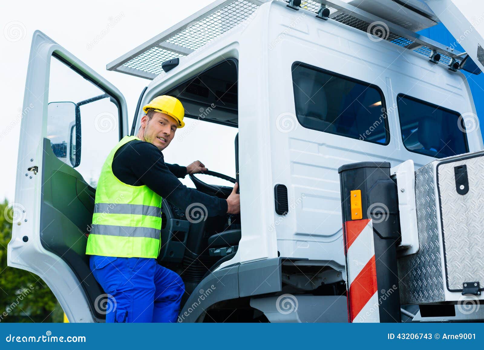 Crane Operator Driving with Truck of Construction Site Stock Image ...