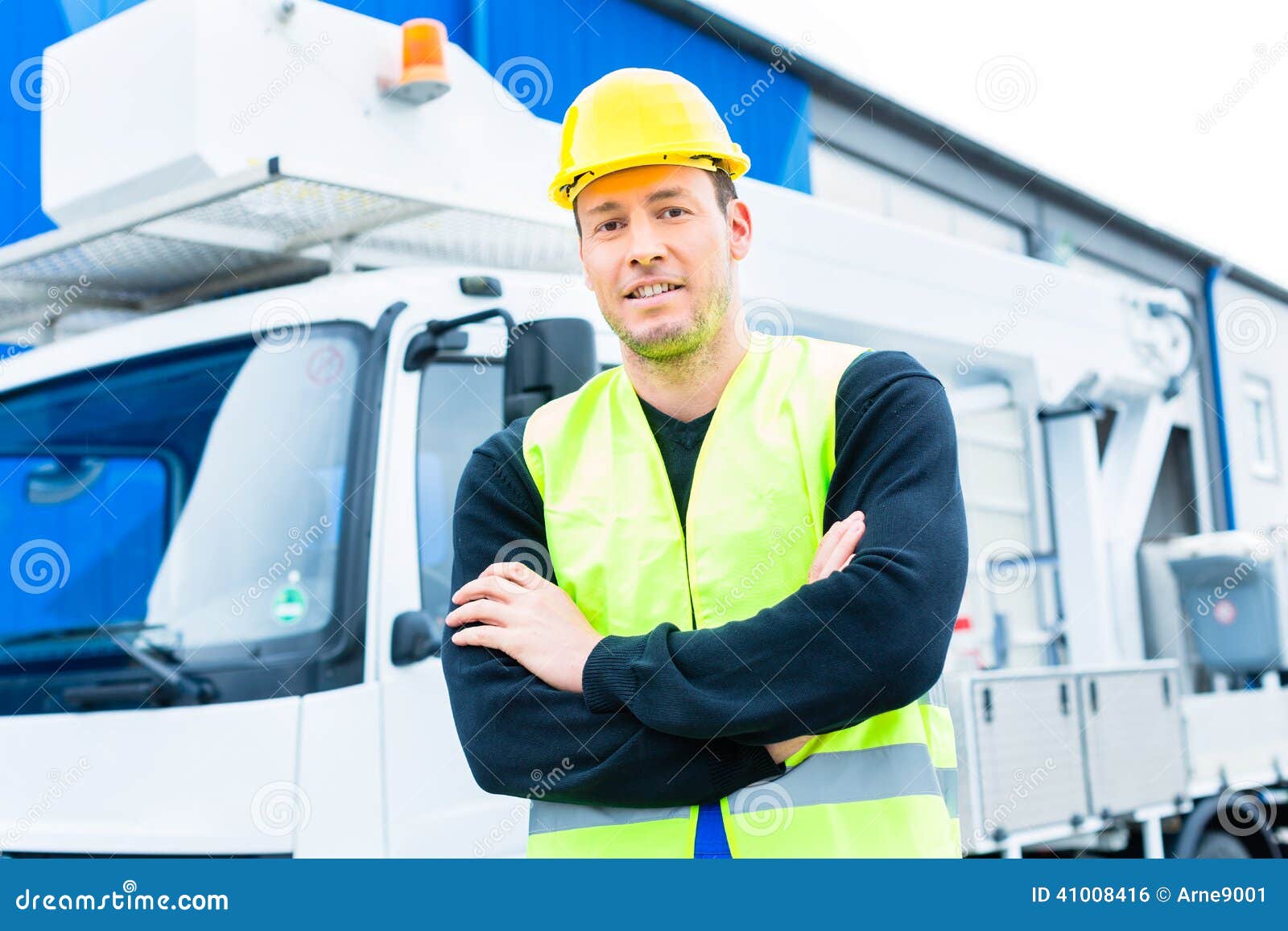 Crane Operator in Front of Truck on Site Stock Photo - Image of ...