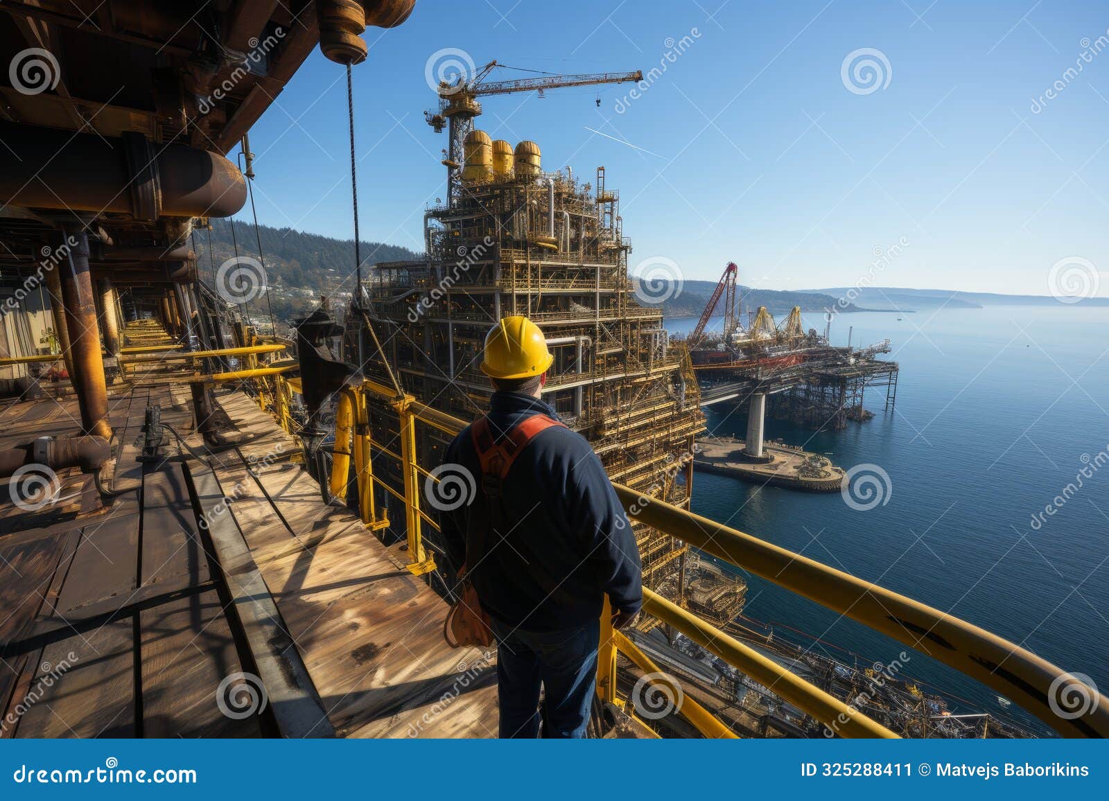 Crane Operator Lifts Cargo with Slinger on Oil Platform, Enhancing ...