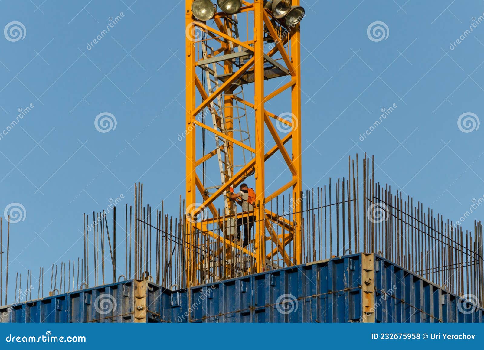 The Crane Operator of the Tower Crane Has Finished Work and is Climbing ...