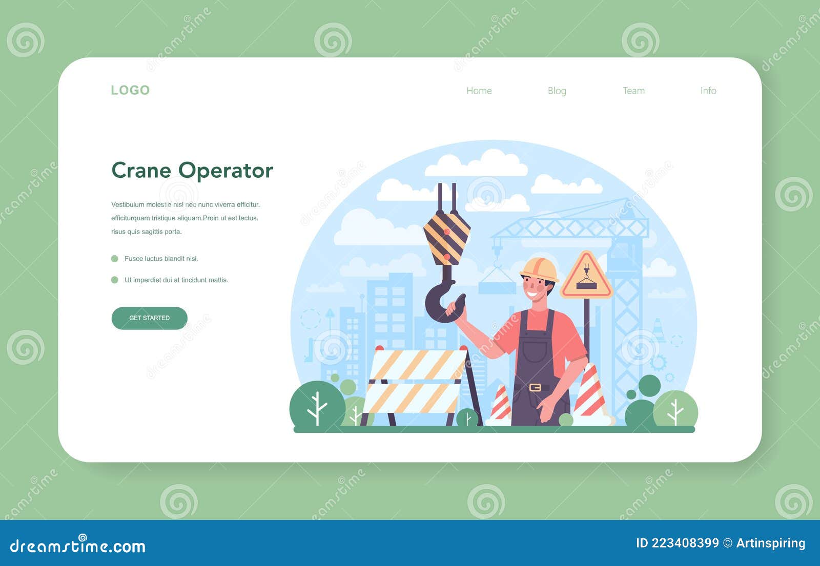 Crane Operator Web Banner or Landing Page. Industrial Builder Stock ...