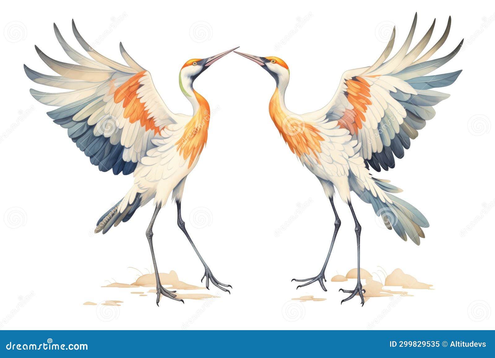 Crane Pair with Expanded Wings Dancing Side by Side Stock Image - Image ...