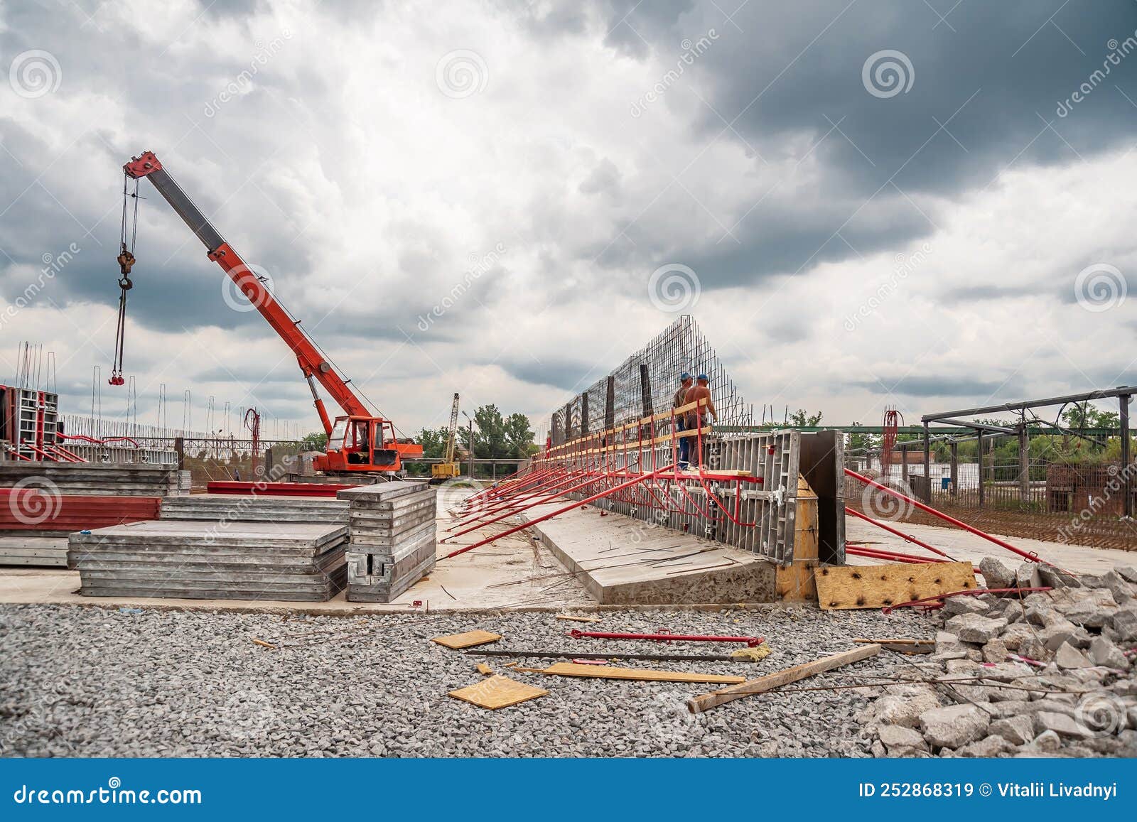 Crane and Panel Formwork for the Construction Stock Image - Image of ...