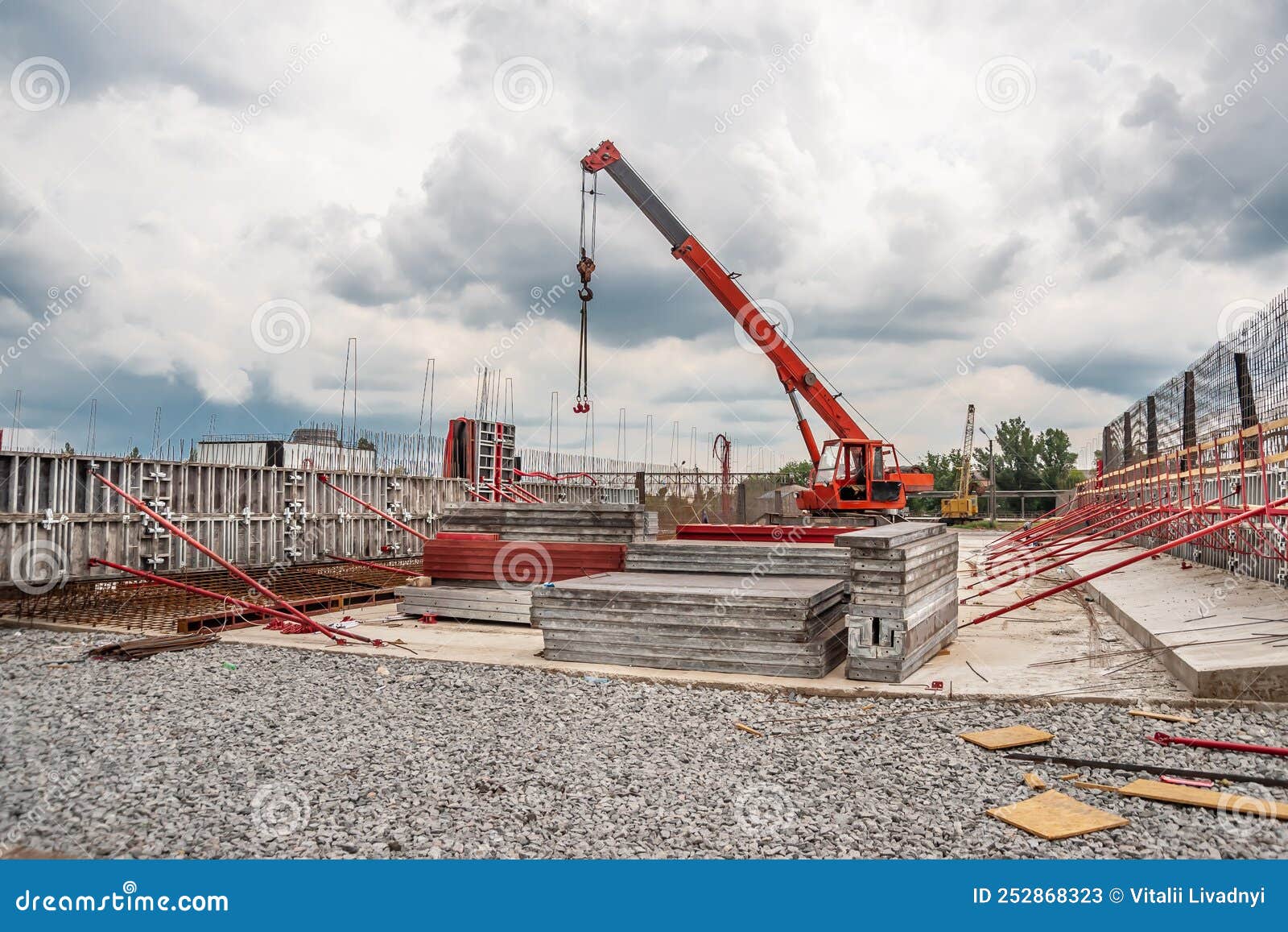 Crane and Panel Formwork for the Construction Stock Image - Image of ...