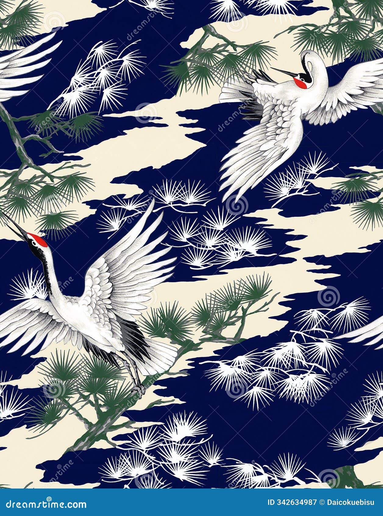 Crane Pattern Drawn Using Japanese Painting Techniques, Stock ...