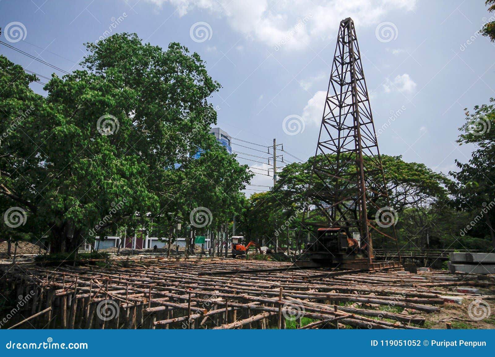 Crane for Pile Driving in the Construction Site. Stock Photo - Image of ...