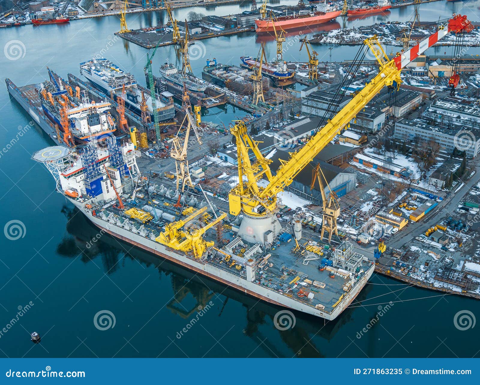 Crane ship from above stock image. Image of marina, mast - 271863235