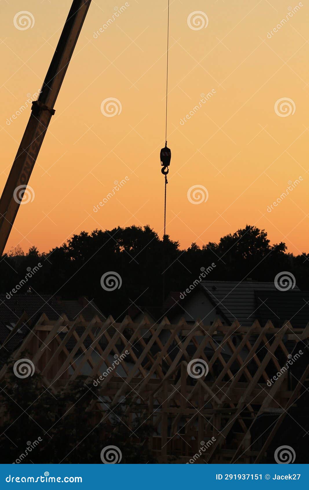 Crane and sunset stock image. Image of reflection, light - 291937151