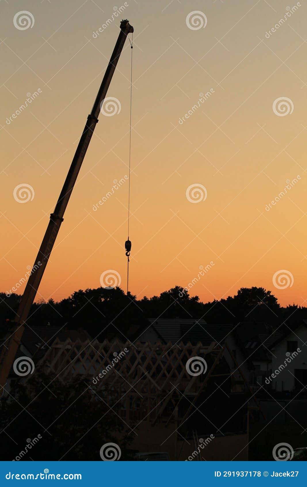 Crane and sunset stock photo. Image of sunrise, tower - 291937178