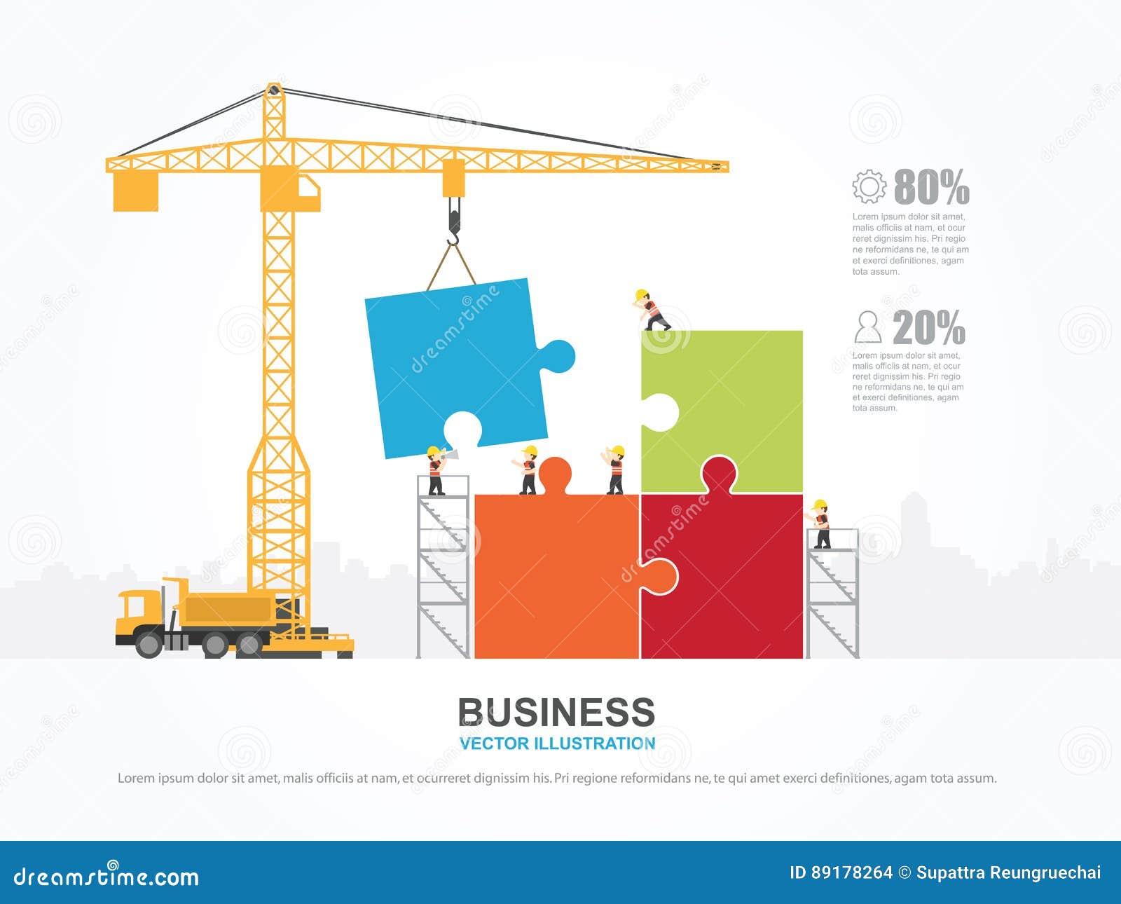 Crane and team building. stock vector. Illustration of collaboration ...