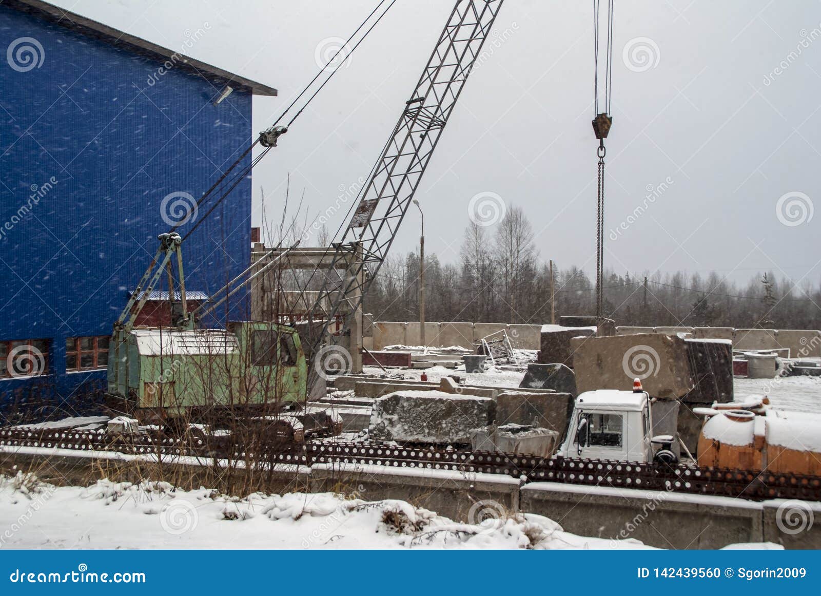 Crane and Trucks on Granite Processing Plant Stock Photo - Image of ...