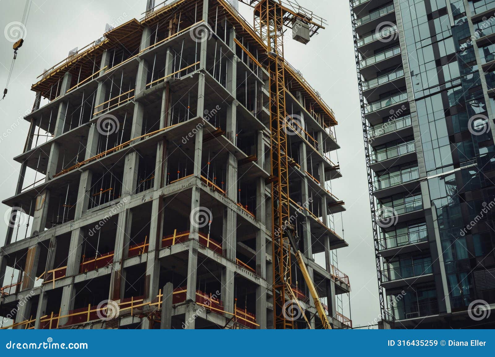 Crane and Uncompleted Modern Building on the Construction Site Stock ...