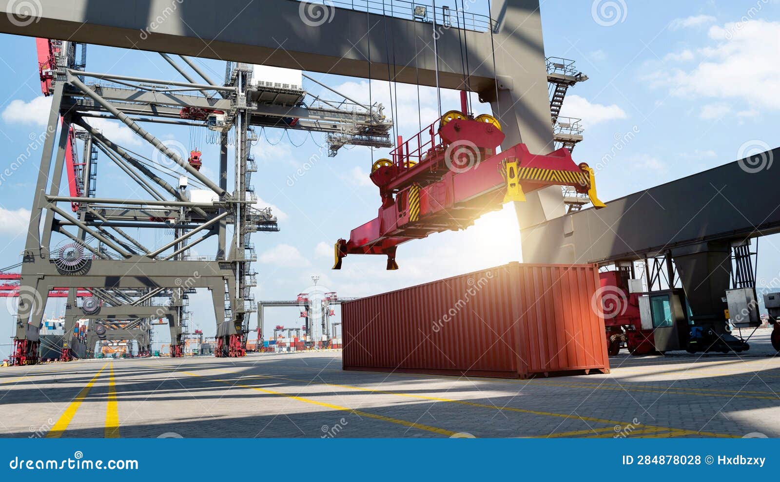 Crane unloading container stock photo. Image of industry - 284878028
