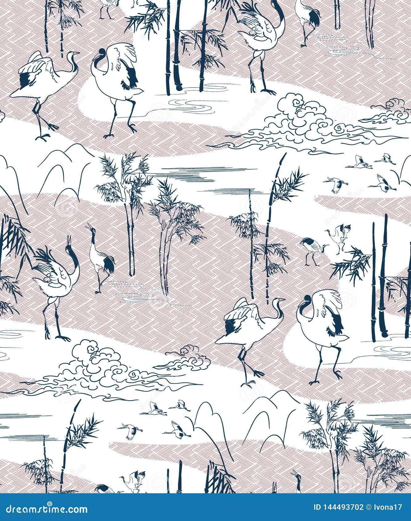 Crane Vector Pattern Bamboo Japanese Traditional Seamless Stock Photo ...
