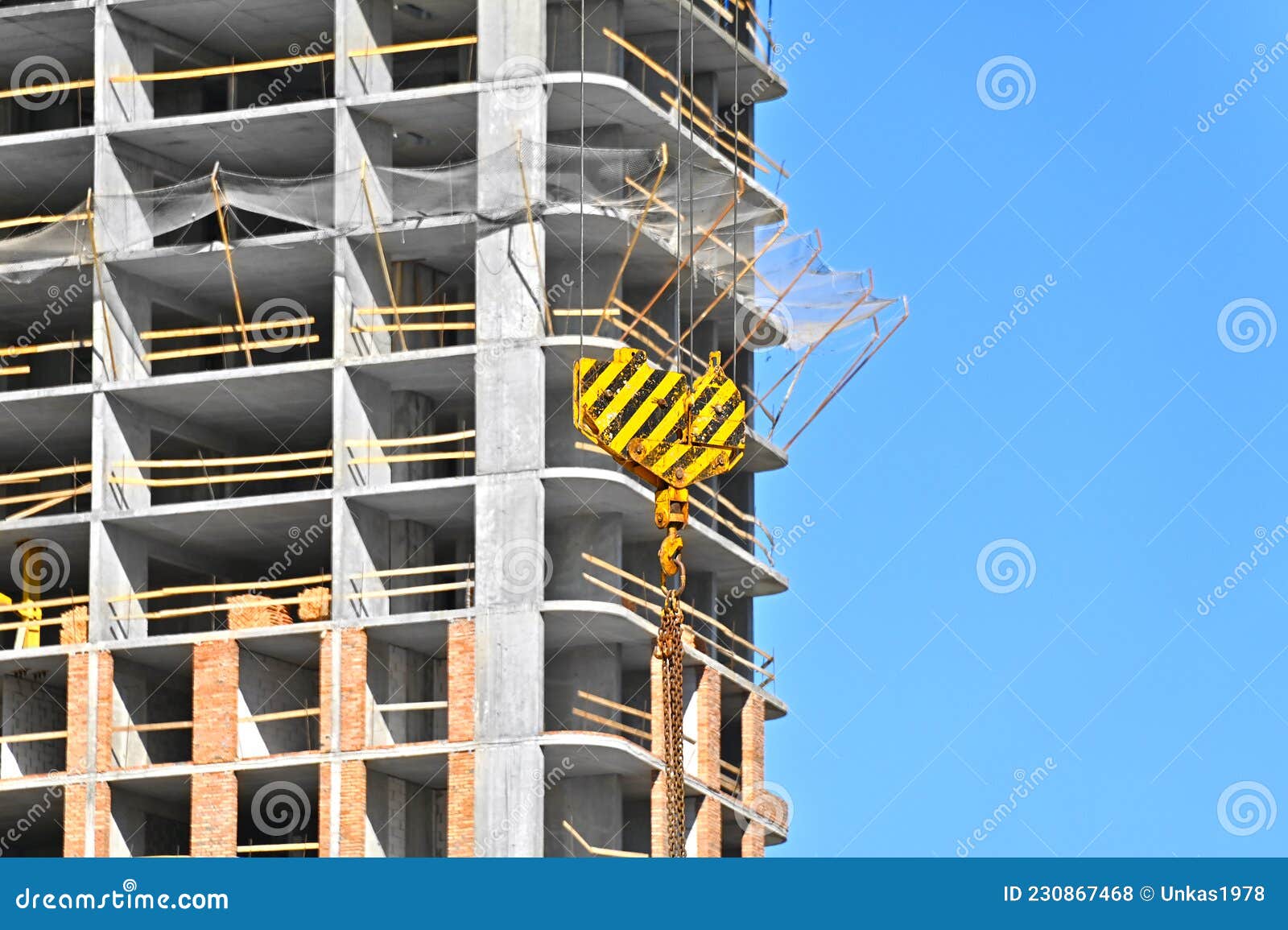 Crane winch with hook stock photo. Image of high, home - 230867468