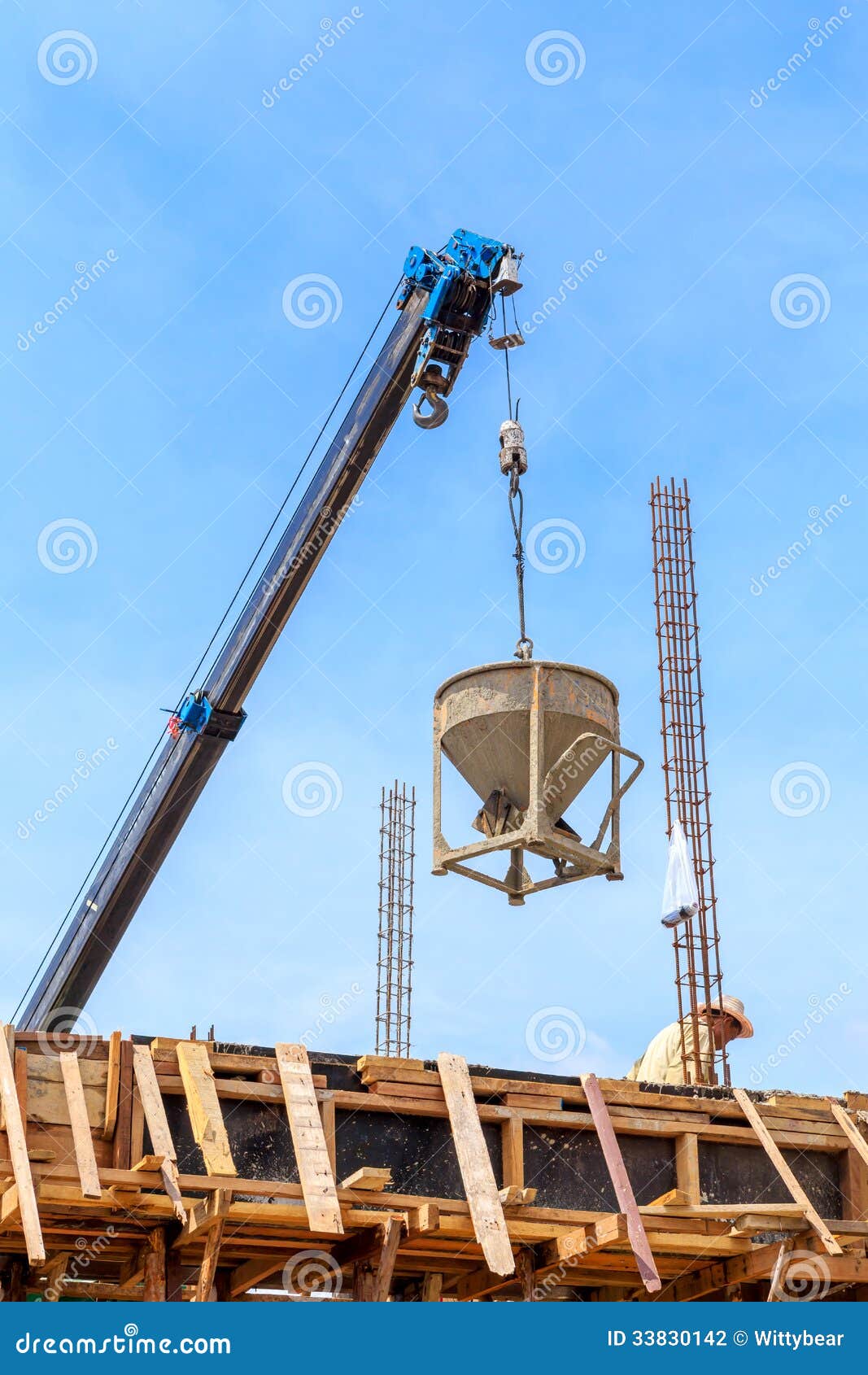 Crane Working in Construction on Blue Sky Stock Photo - Image of ...