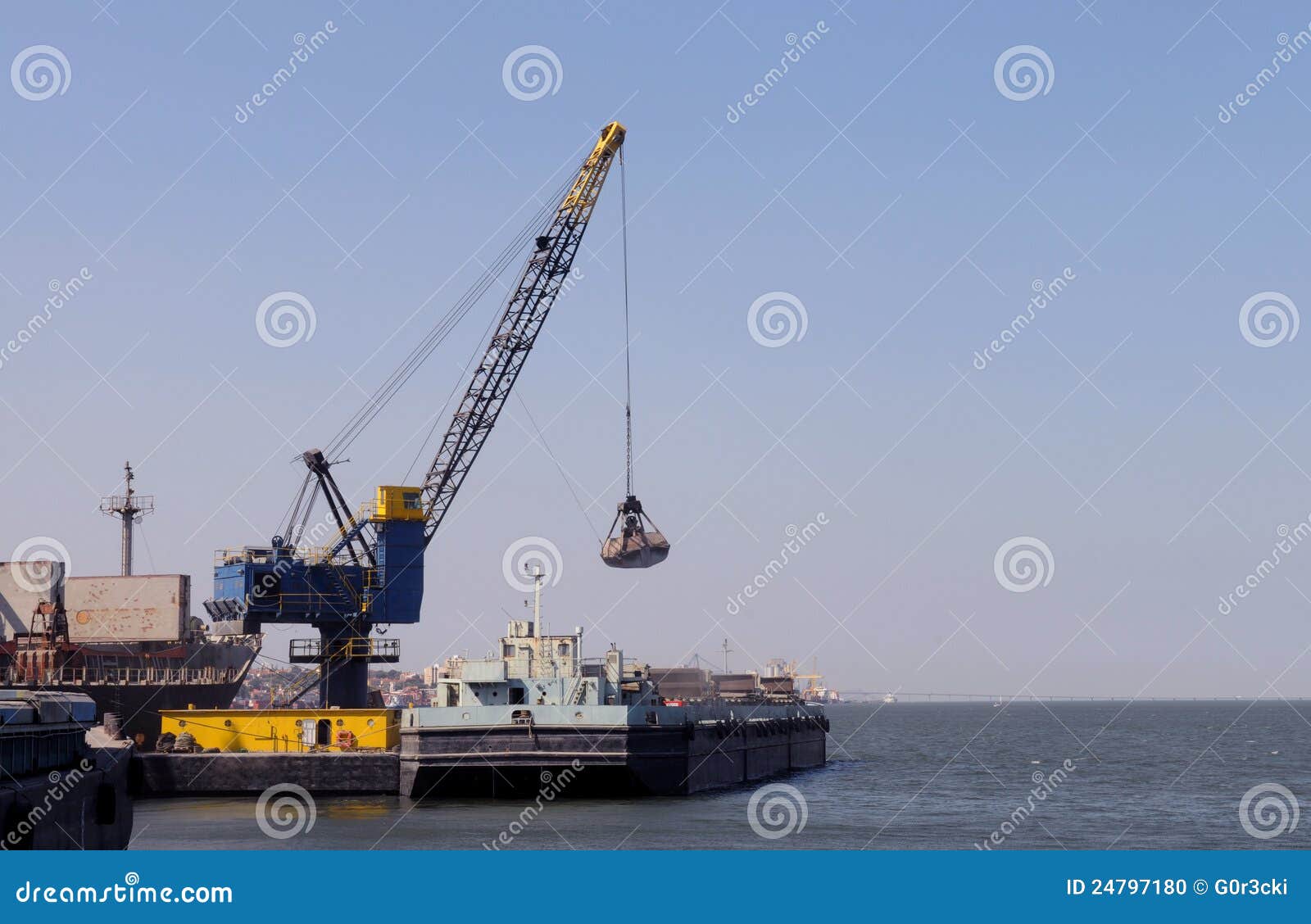 Crane Working on a Platform in the River Stock Photo - Image of cement ...