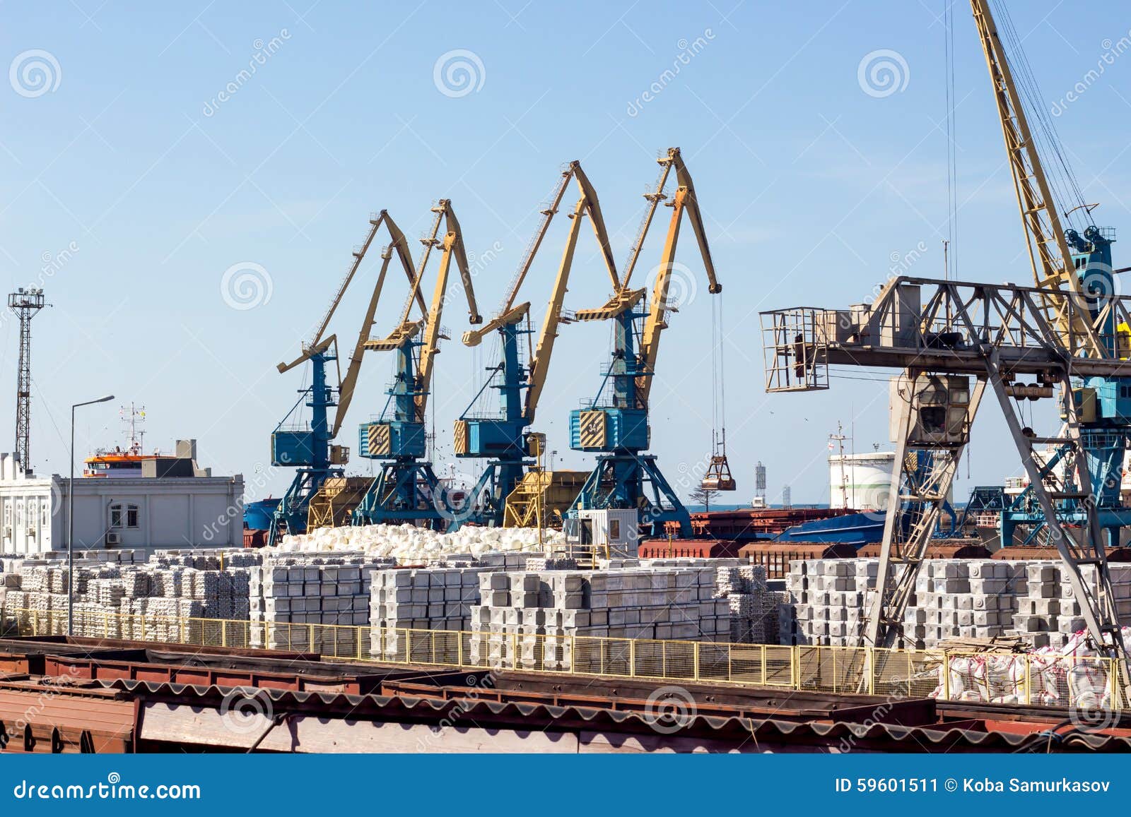 Crane working in port stock image. Image of transportation - 59601511