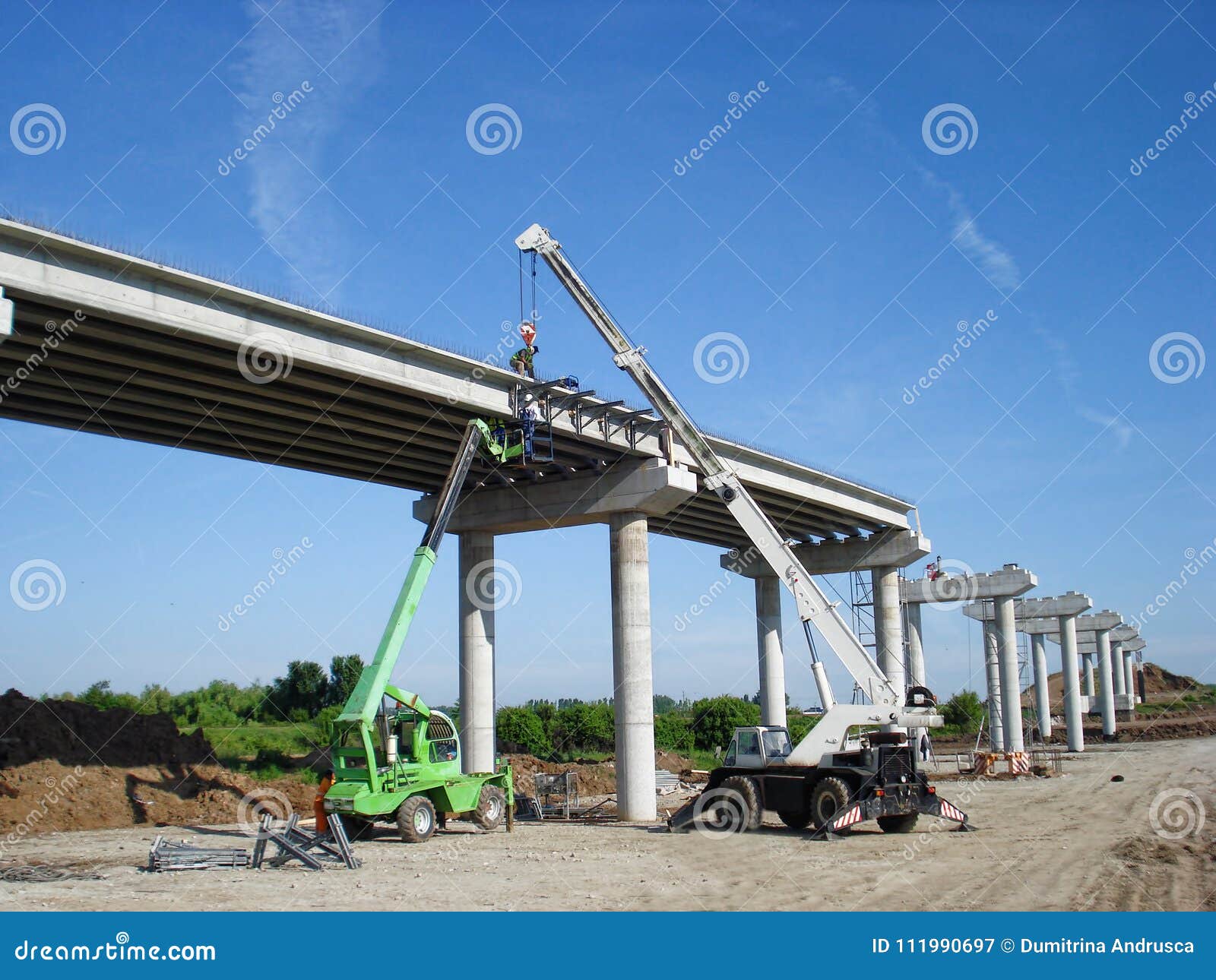 Bridge under construction stock image. Image of equipment - 111990697