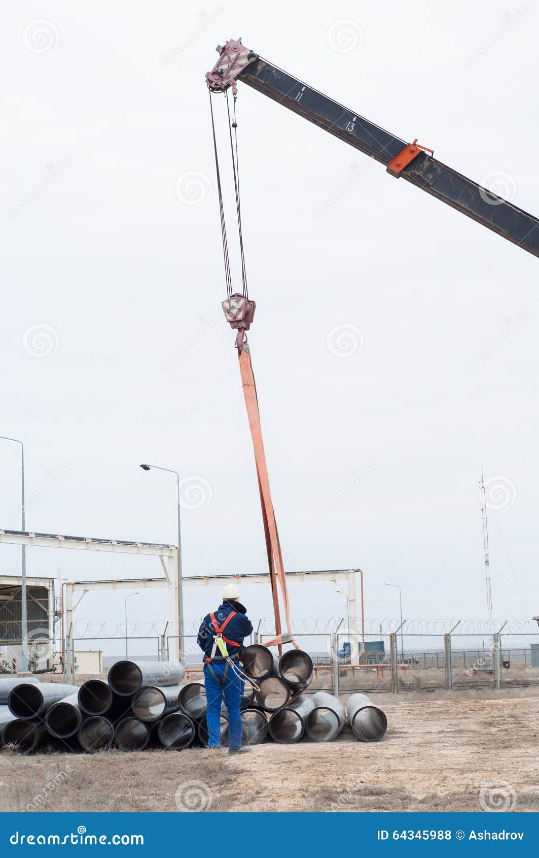 Crane Works (pipes Unloading) Stock Photo - Image of capacity ...
