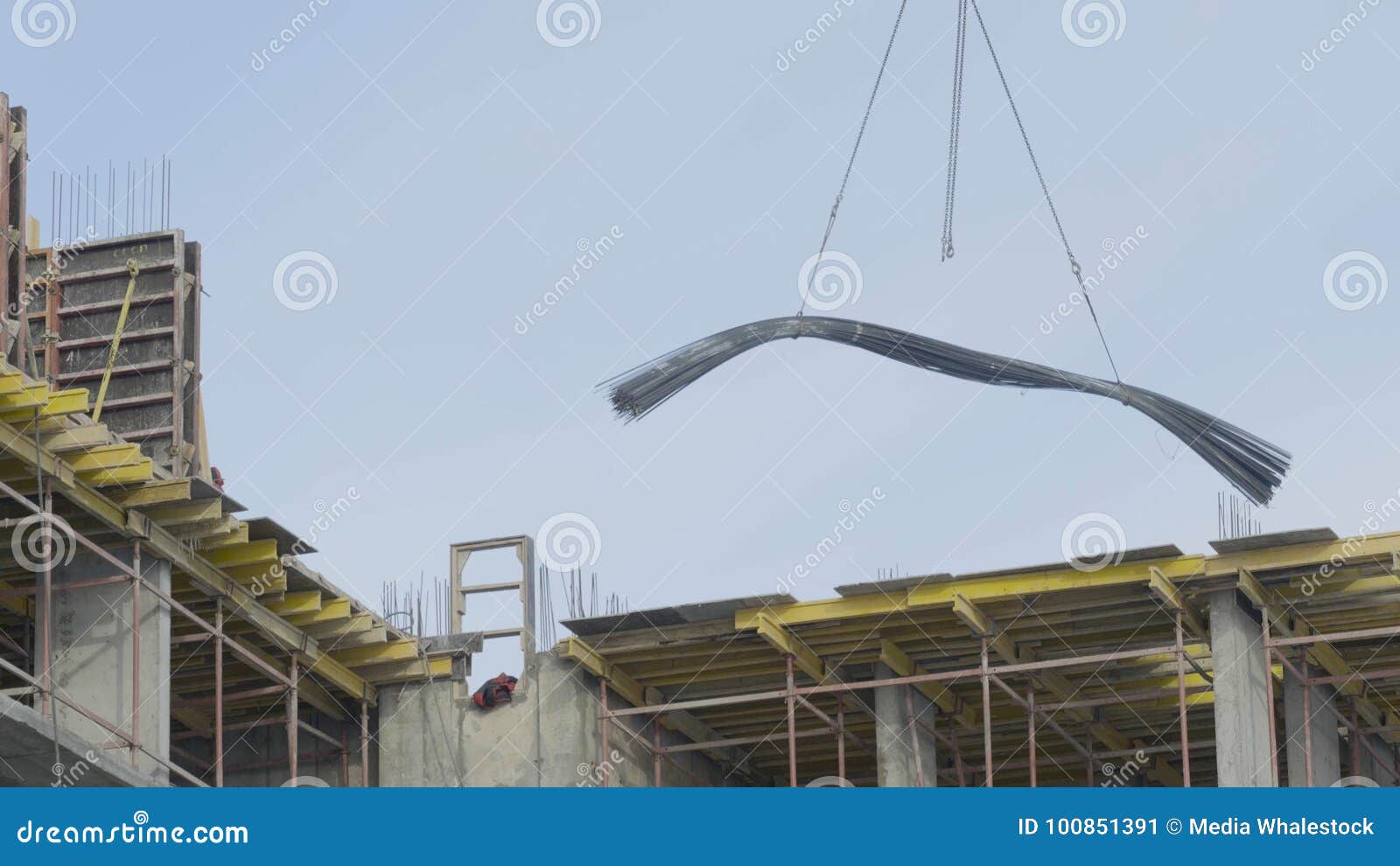 Crane Works Pipes Unloading. Working Crane Lifts the Pipe Stock Image ...
