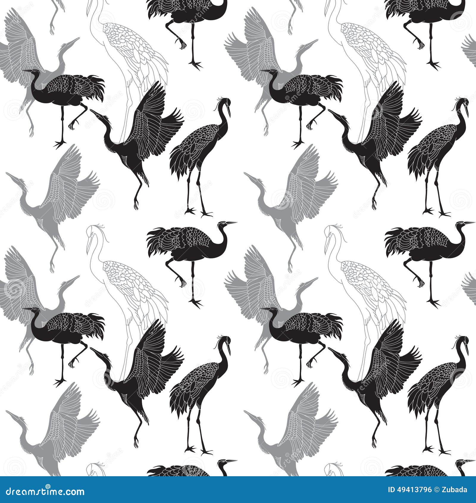 Cranes Birds Seamless Pattern Stock Vector - Illustration of japanese ...