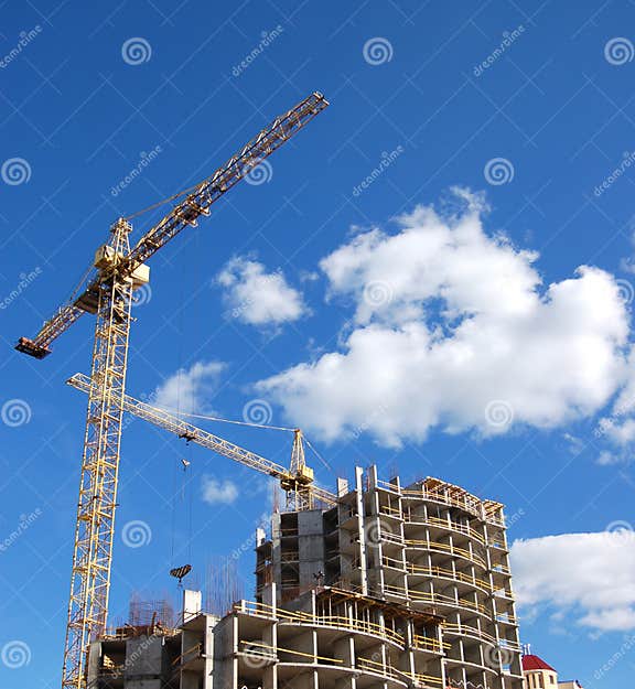 Cranes and Building Construction Stock Image - Image of build, loading ...