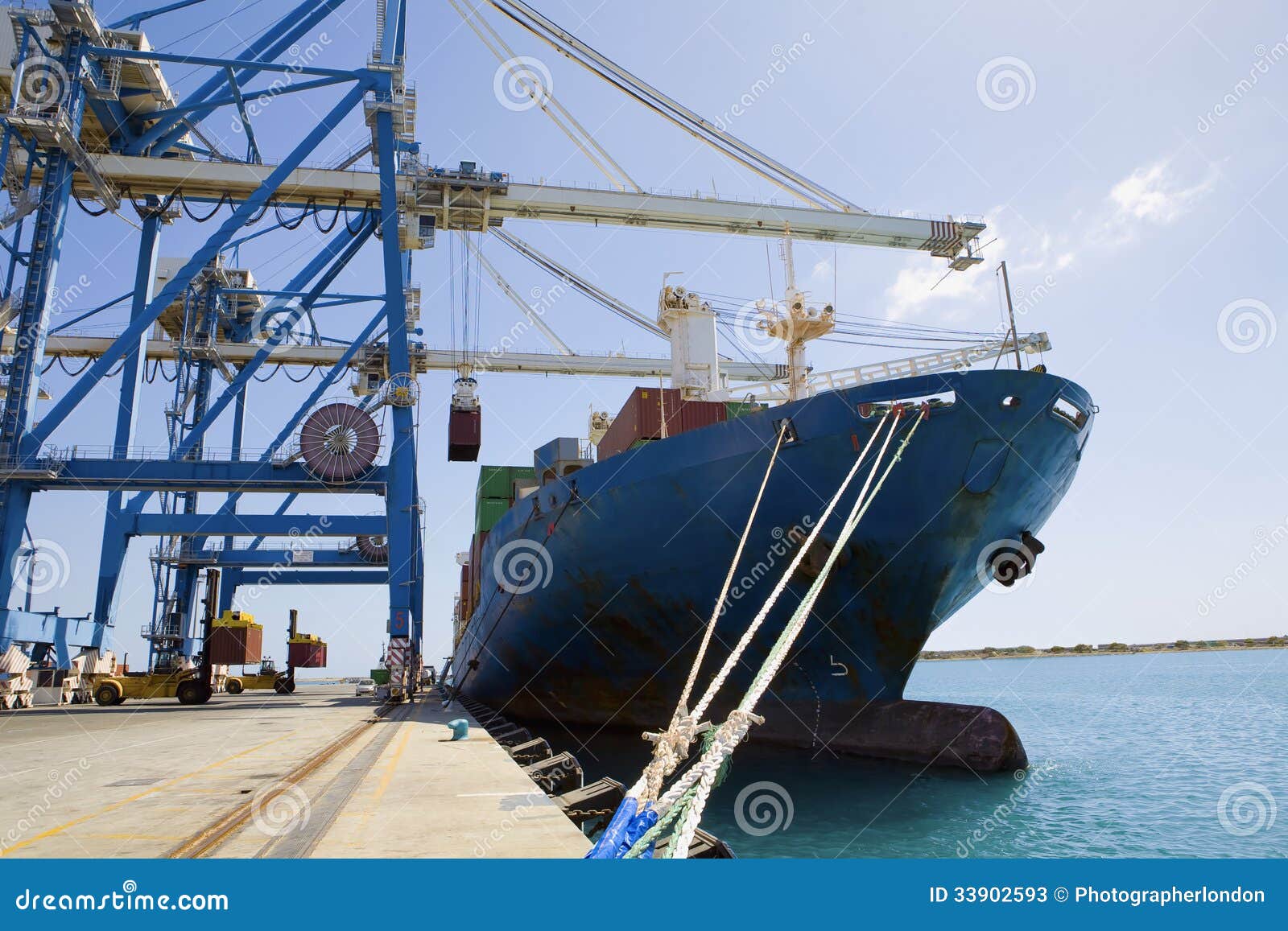 Cranes by Cargo Containers in Ship Stock Image - Image of commerce ...