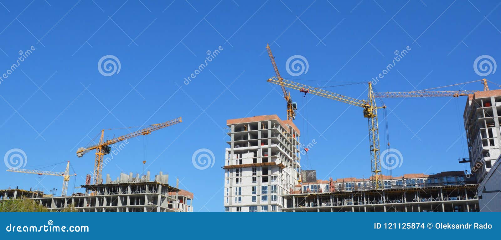 Cranes Construction Panorama. Building Construction Growth and Global ...