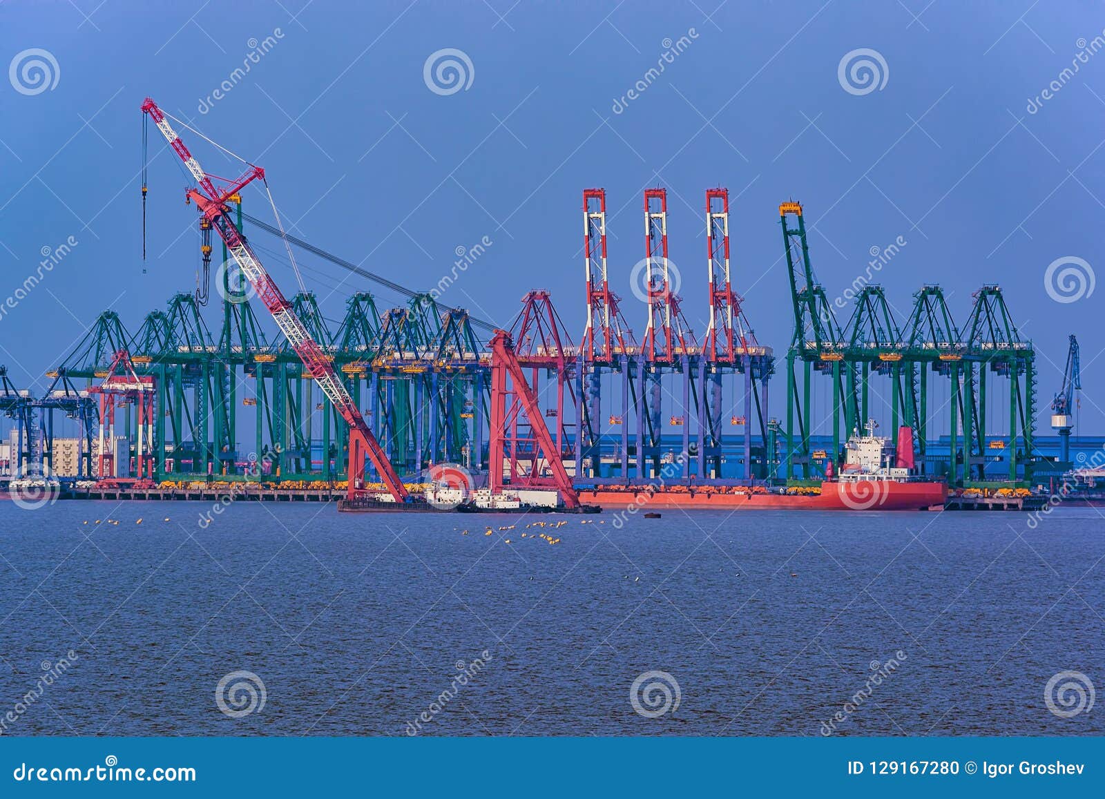 Cranes on Dockside of Commercial Port. Stock Photo - Image of goods ...